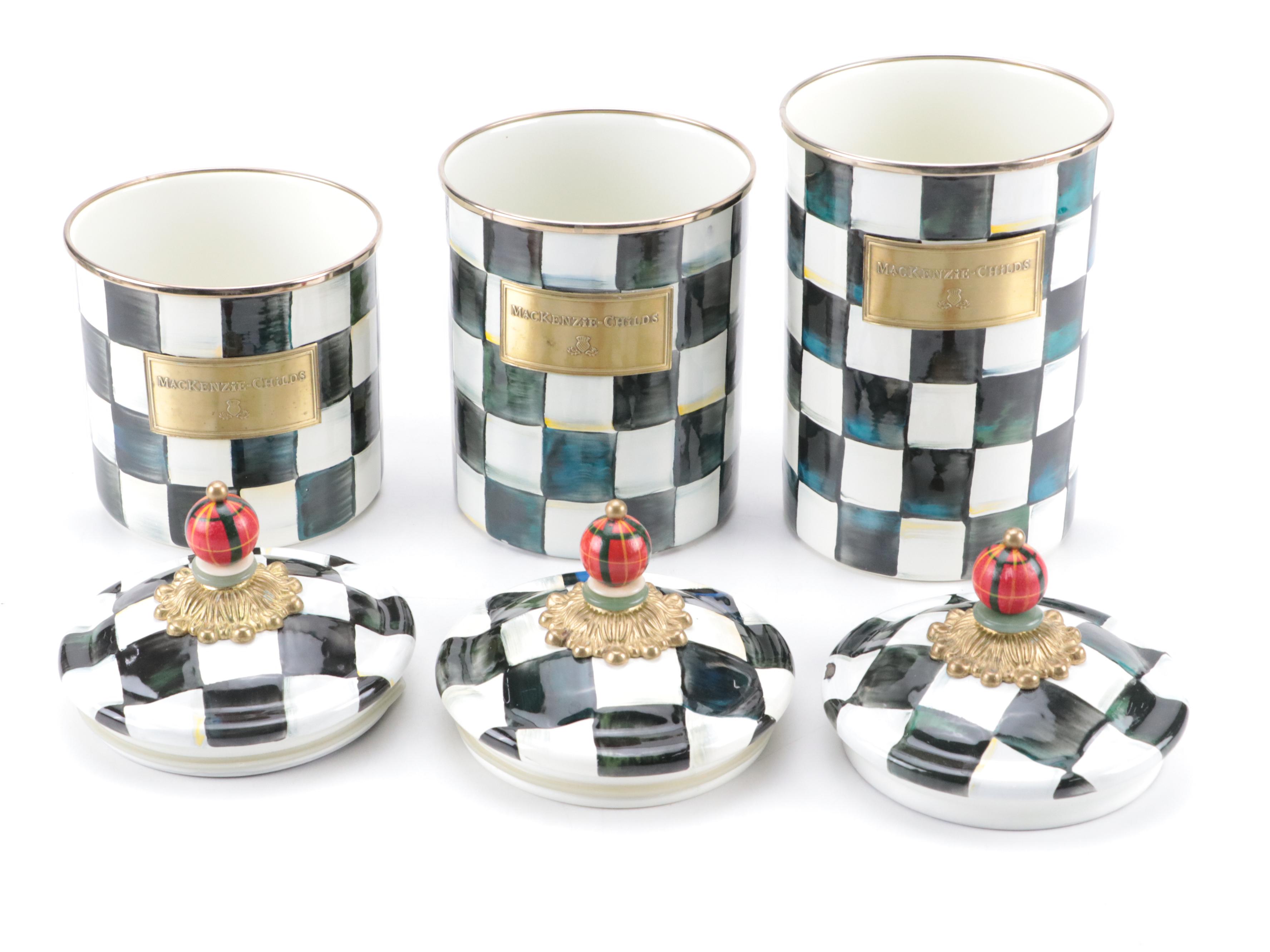 MacKenzie-Childs "Country Check" Canisters, Jar and Paper Towel Rack | EBTH