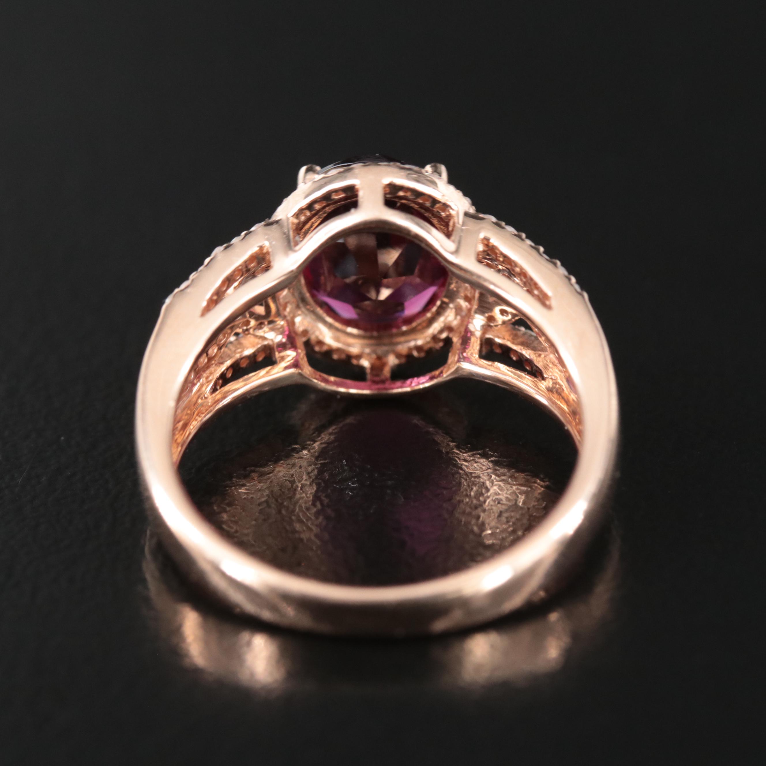 14K Rhodolite Garnet and Diamond Ring with (Origin Undetermined) Stones ...