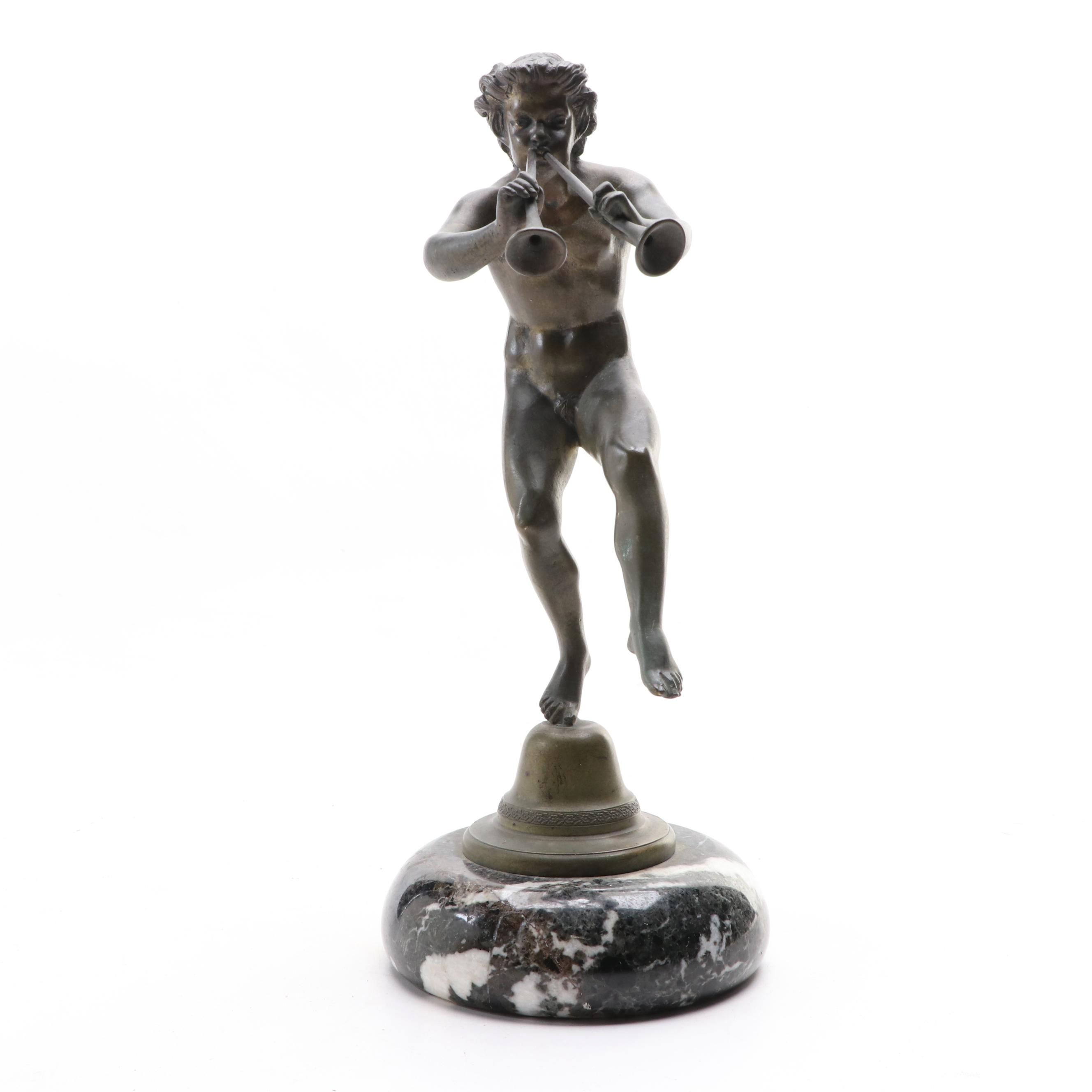 Bronze Pan Statue on Marble Base | Everything But The House