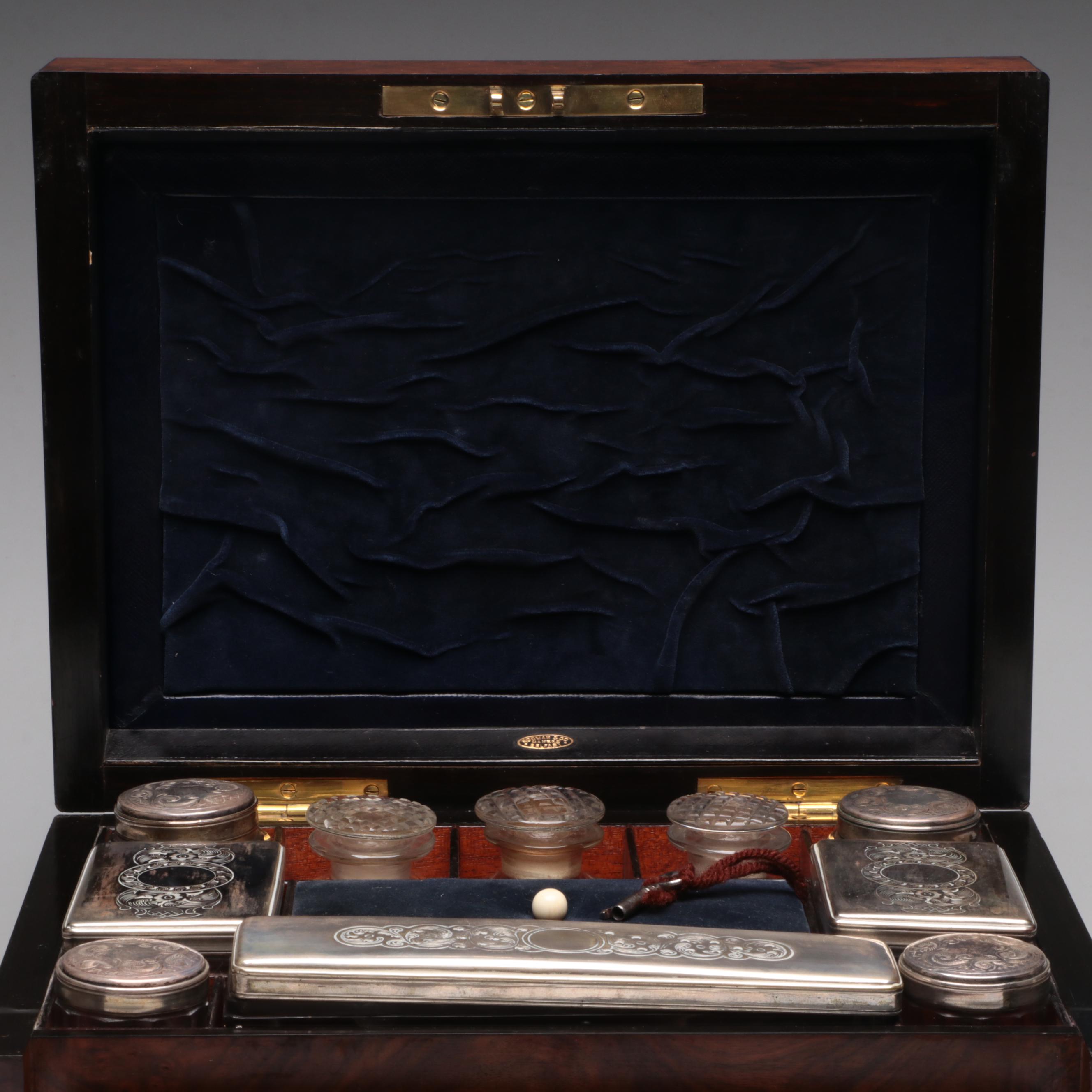 William Rodman & Co. Burl Wood Traveling Vanity Box, Late 19th Century ...