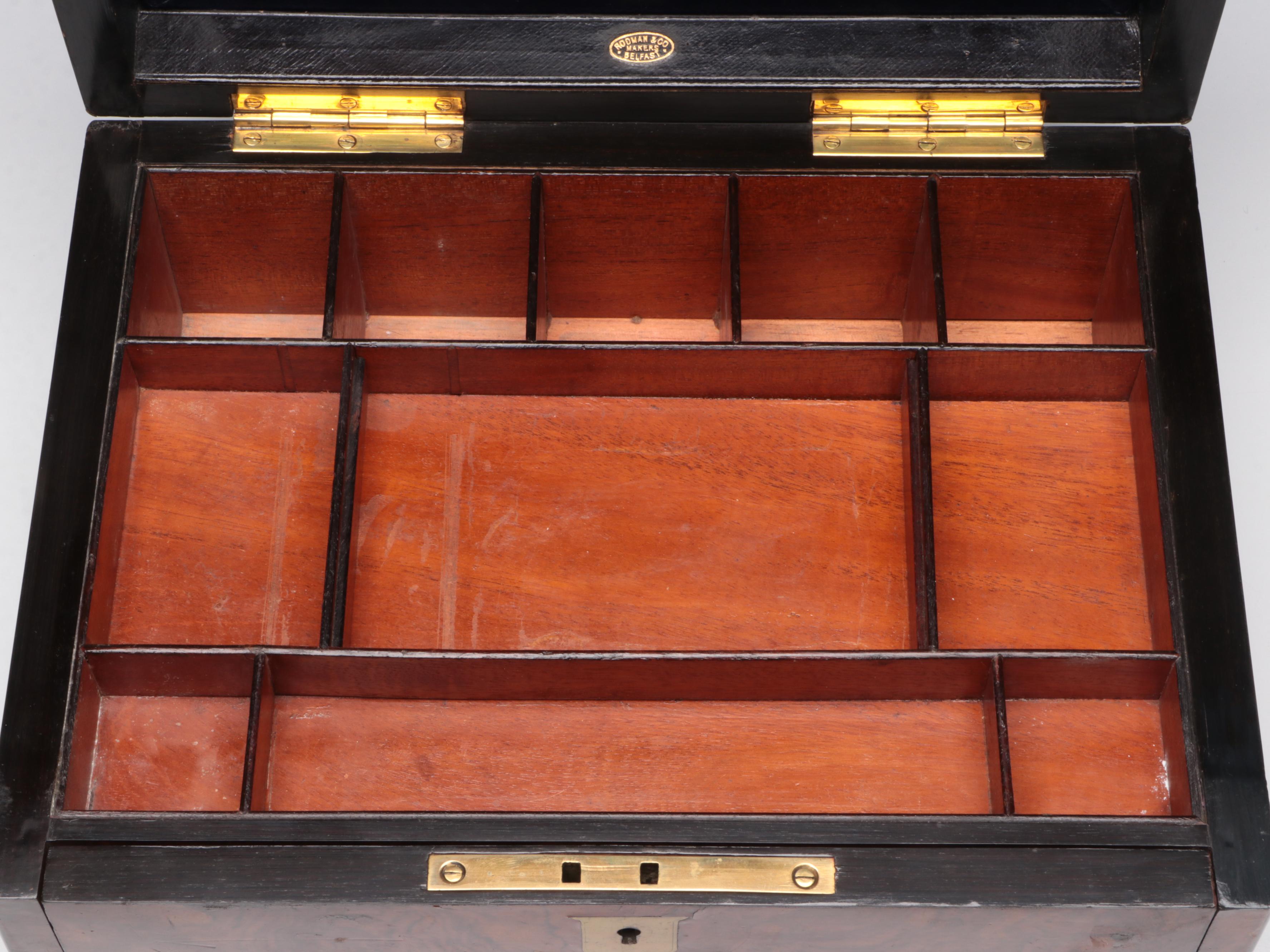 William Rodman & Co. Burl Wood Traveling Vanity Box, Late 19th Century ...