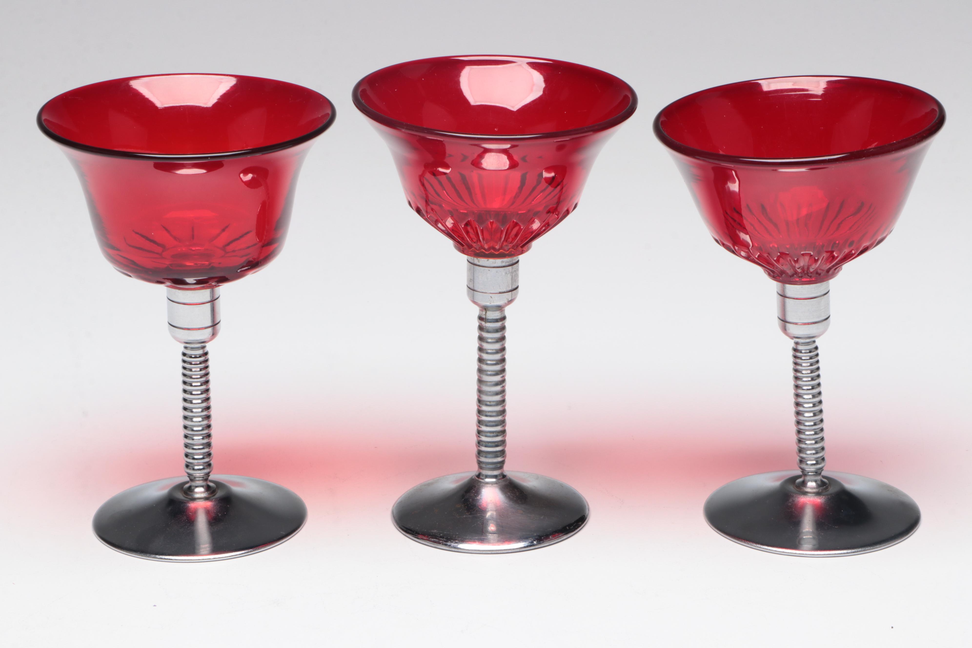 Art Deco Chrome and Acrylic Cocktail Shaker with Ruby Red Cocktail ...