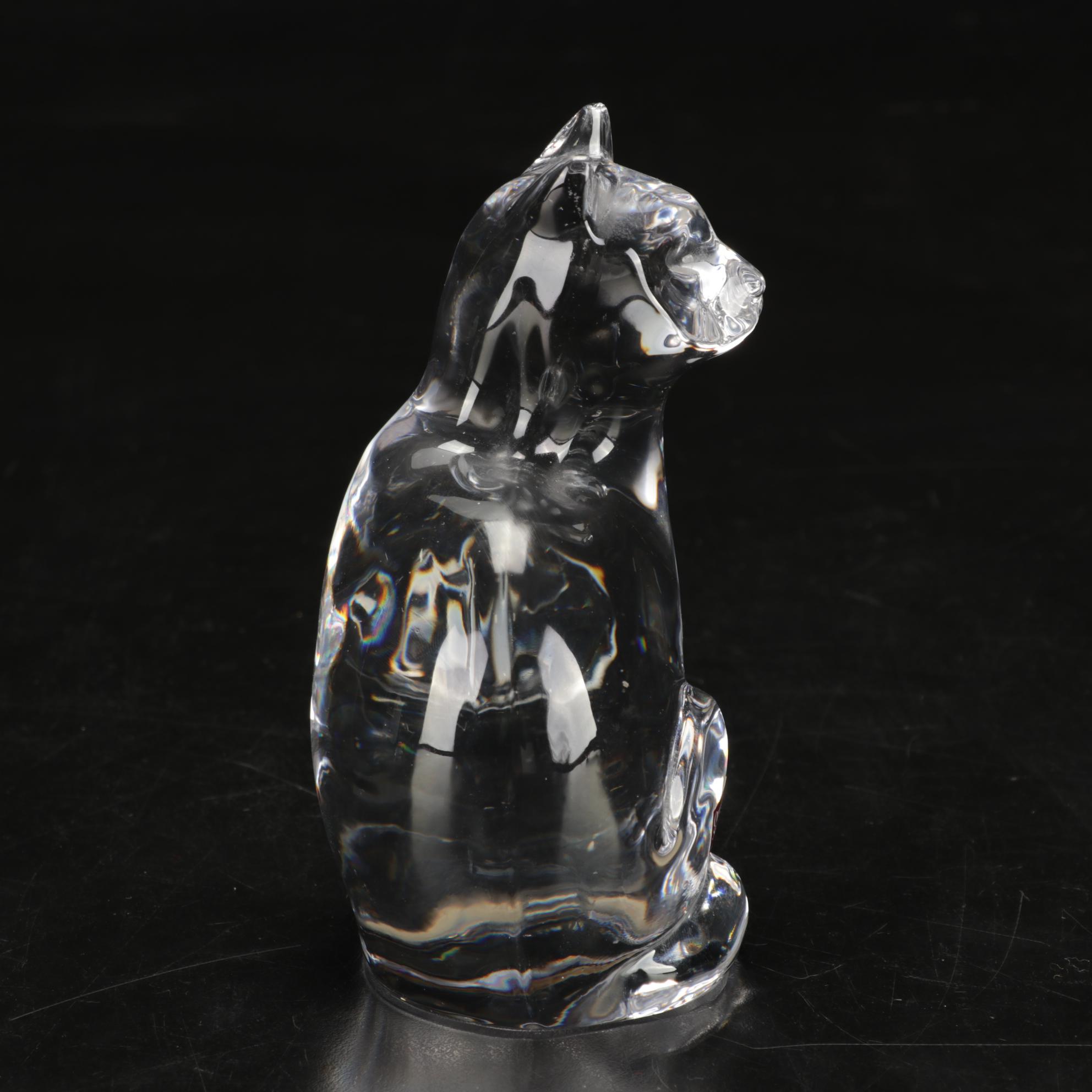 John Hardy Sterling and Crystal Paperweight With Orrefors Crystal Cat ...