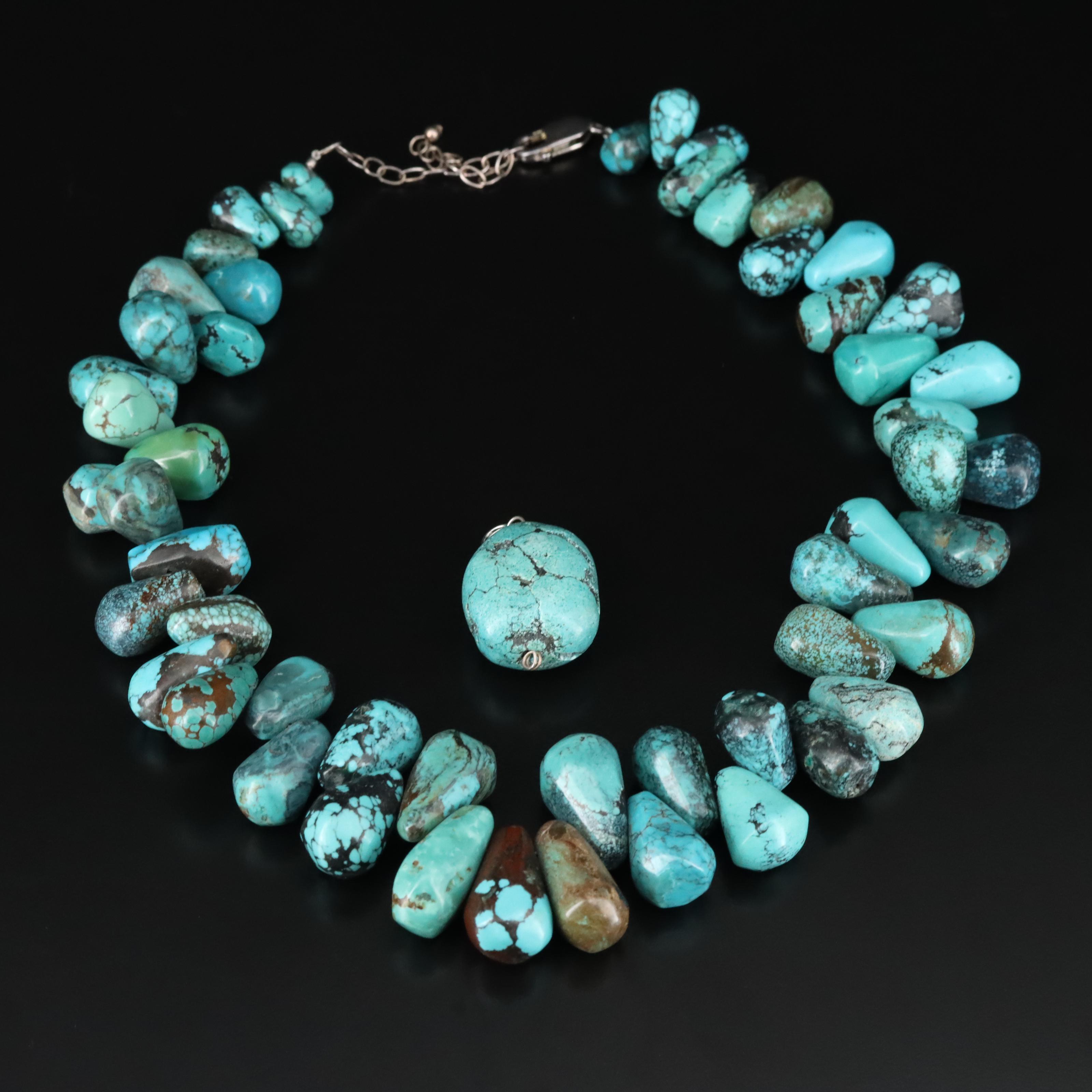 Sterling Turquoise Necklace with Turquoise Pendant | EBTH