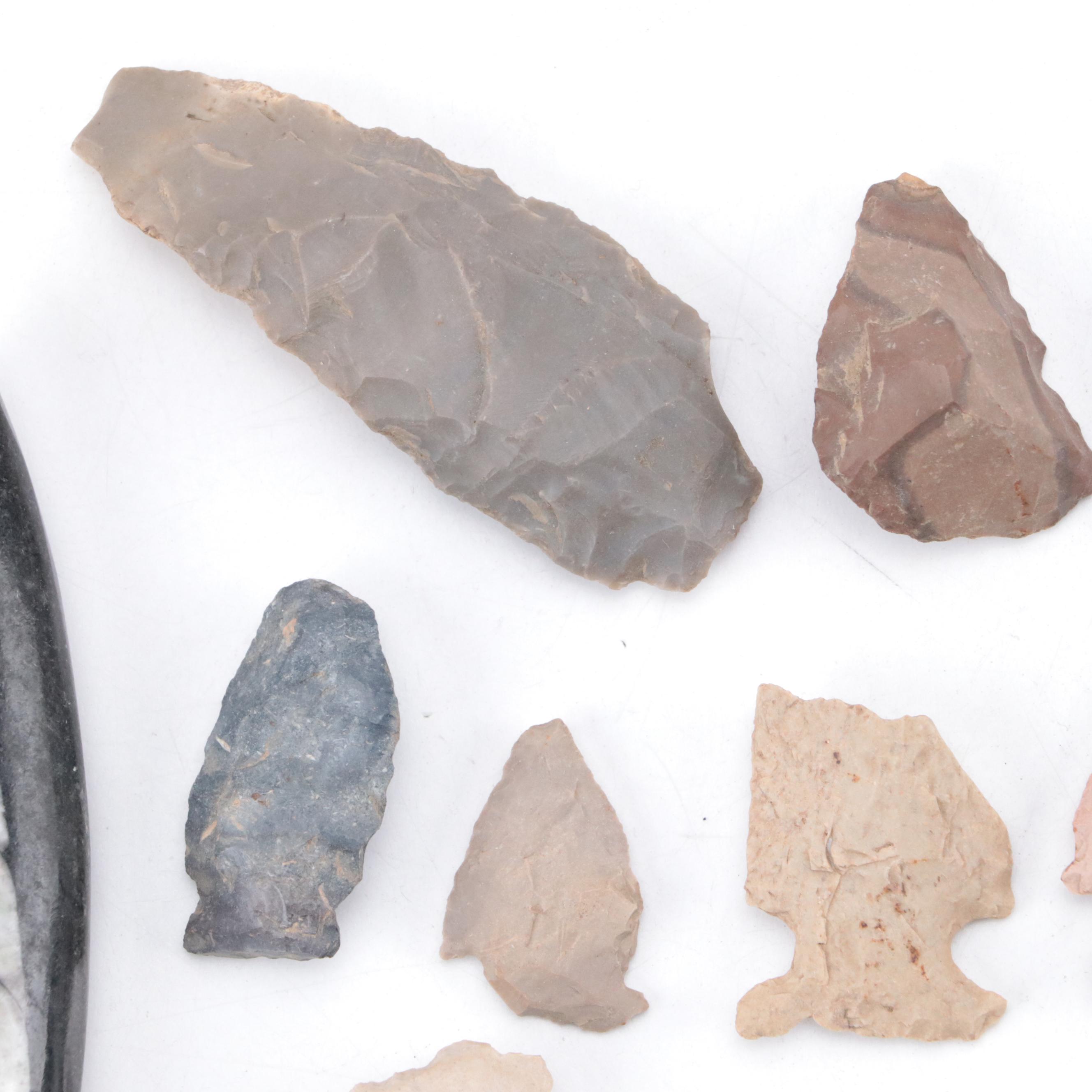 Knapped Stone Projectile Points With Polished Orthoceras | EBTH
