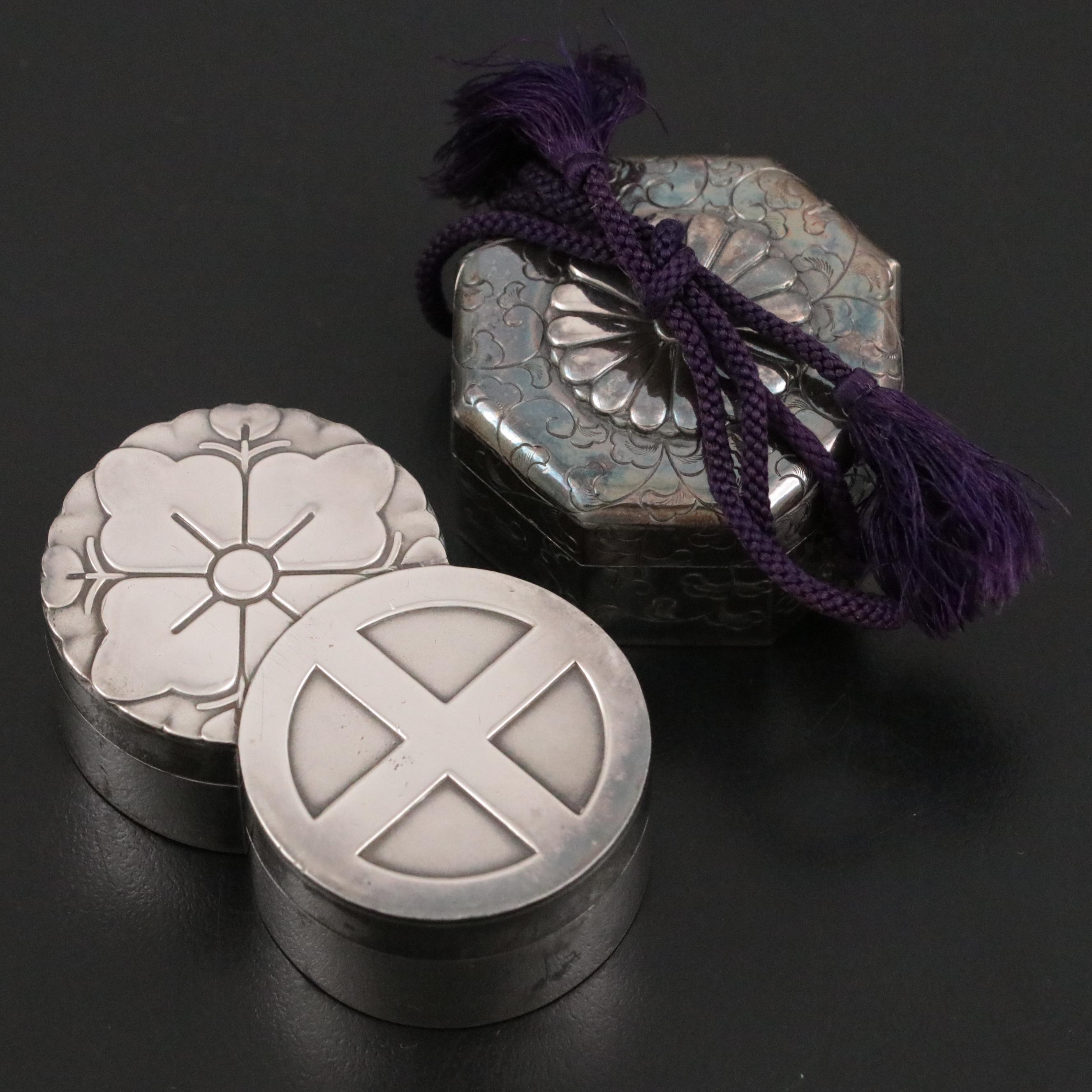 Hattori Kintaro Japanese Sterling Fan Form Box With Silver Plate Boxes ...