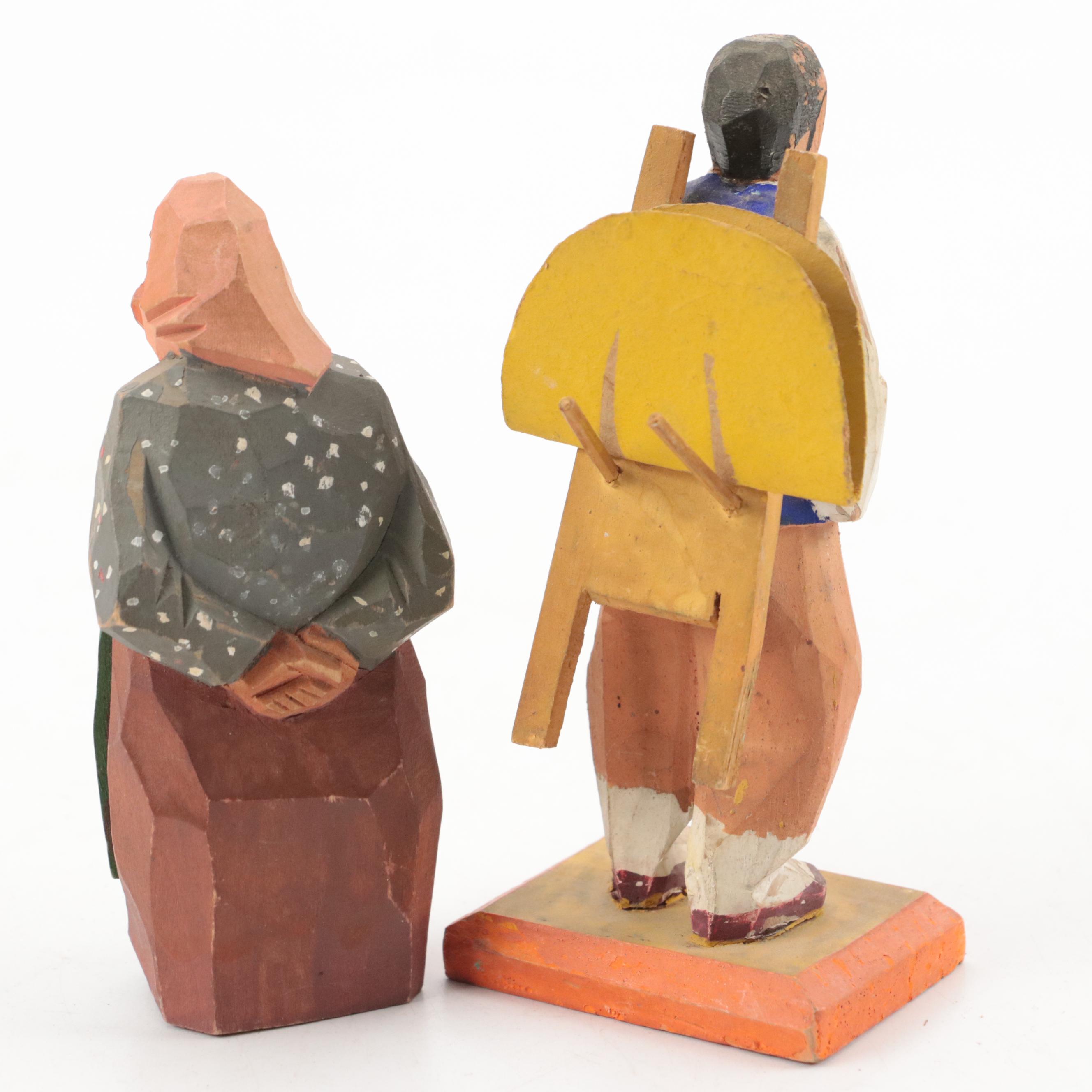 Huggler Poychrome Carved Wooden Figurines with Other Wood Figurines | EBTH