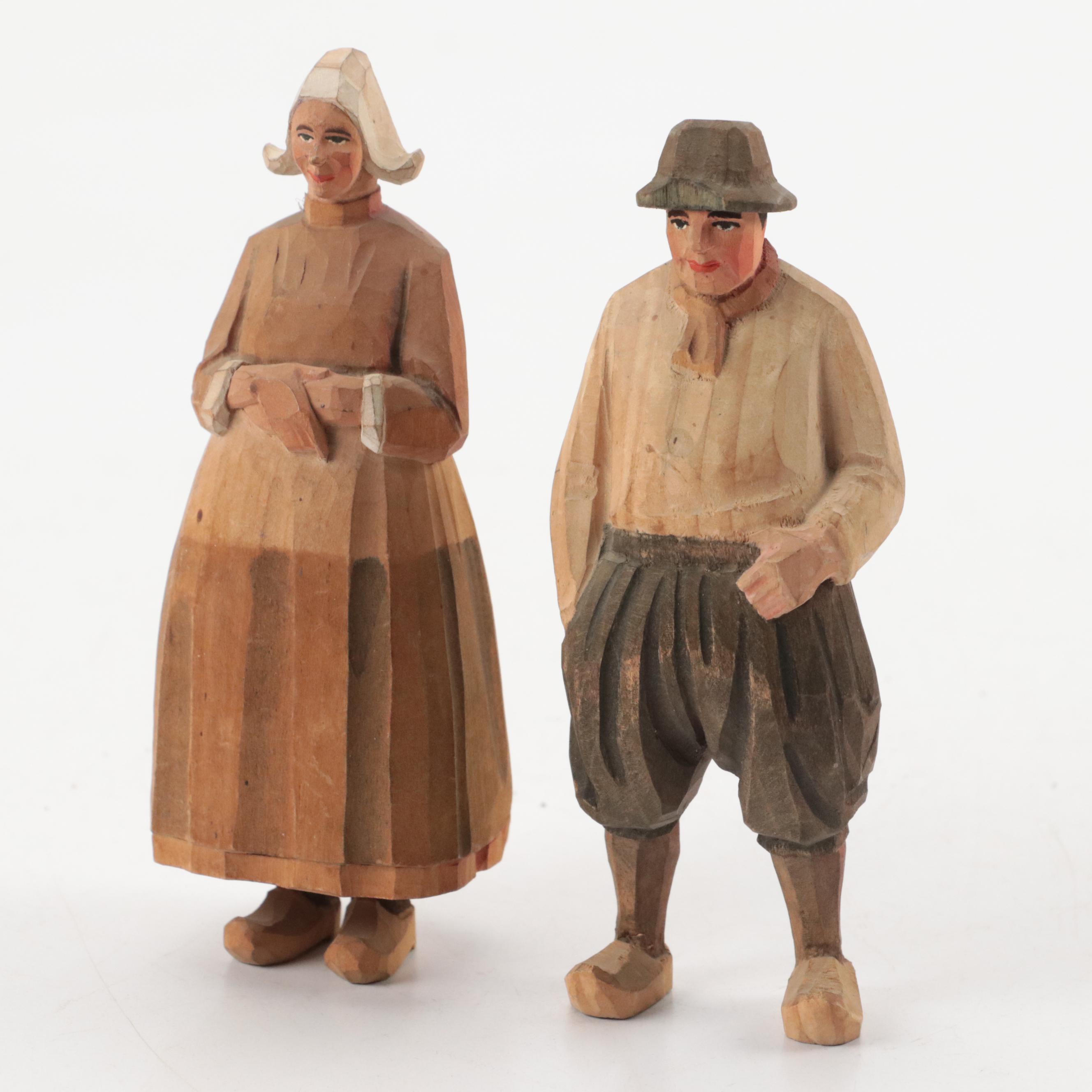 Huggler Poychrome Carved Wooden Figurines with Other Wood Figurines | EBTH