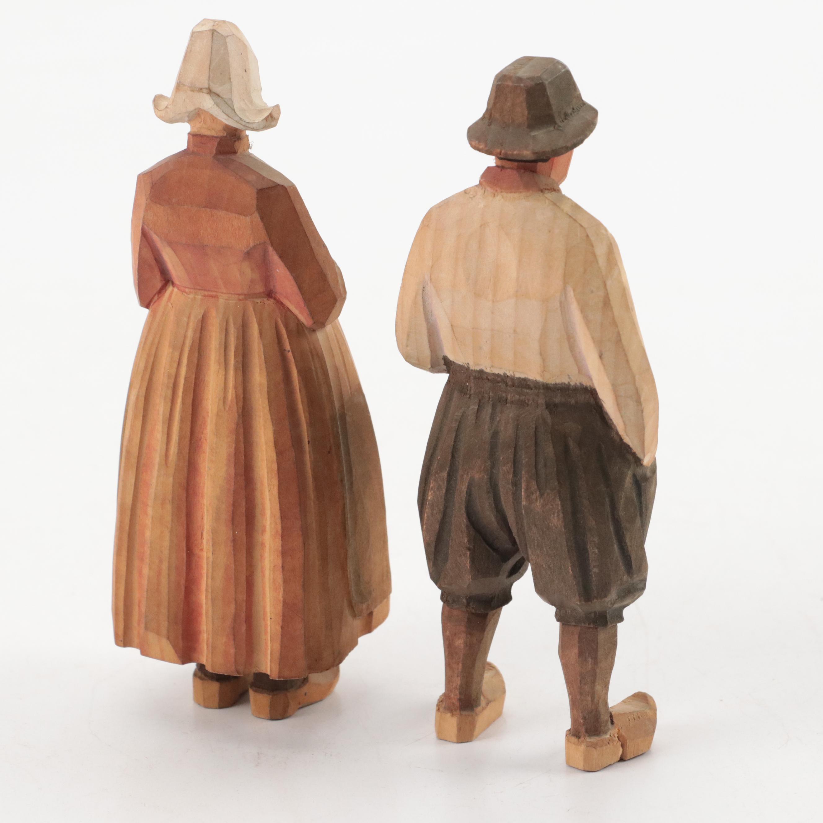 Huggler Poychrome Carved Wooden Figurines with Other Wood Figurines | EBTH