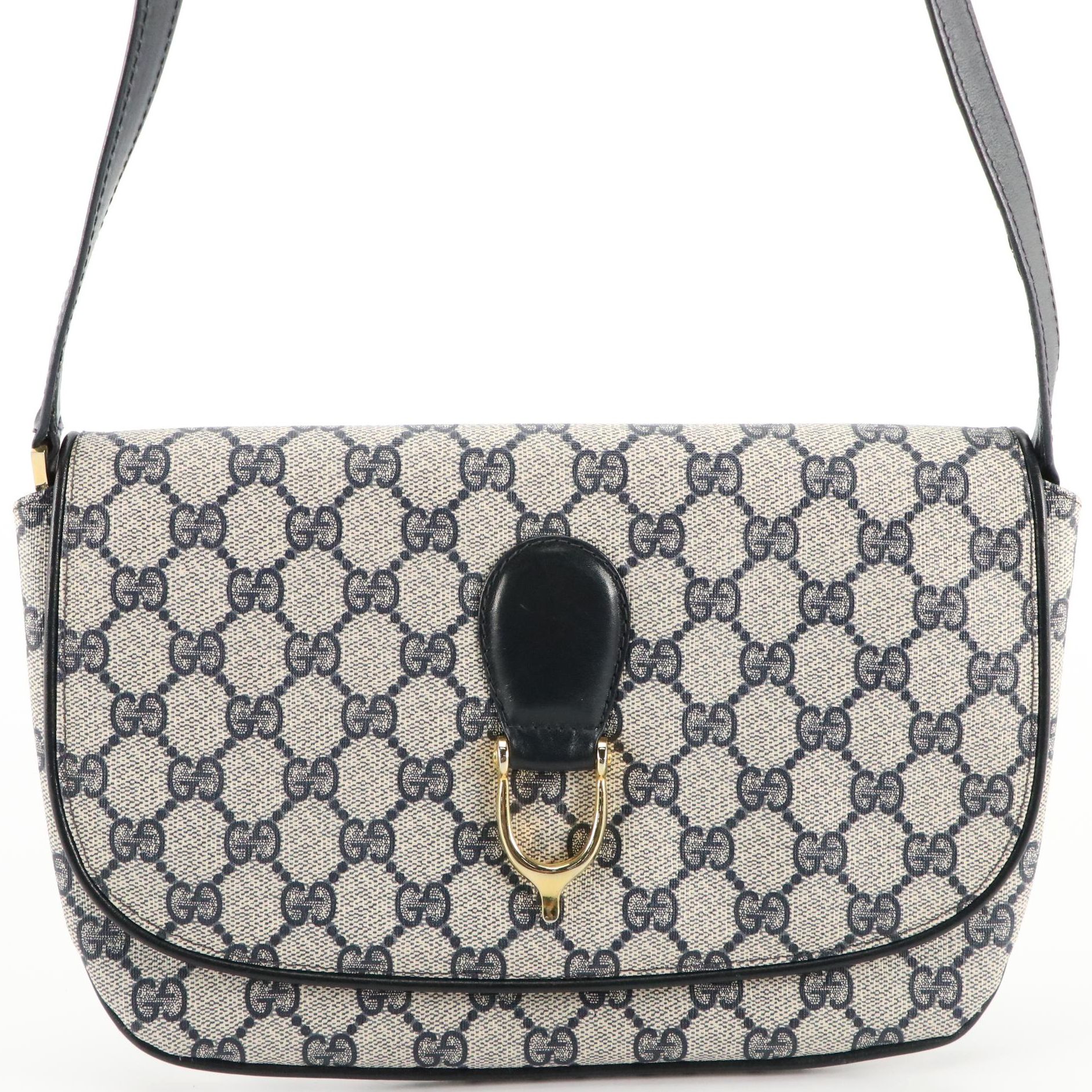 Gucci Navy GG Supreme Canvas and Leather Front-Flap Shoulder Bag | EBTH