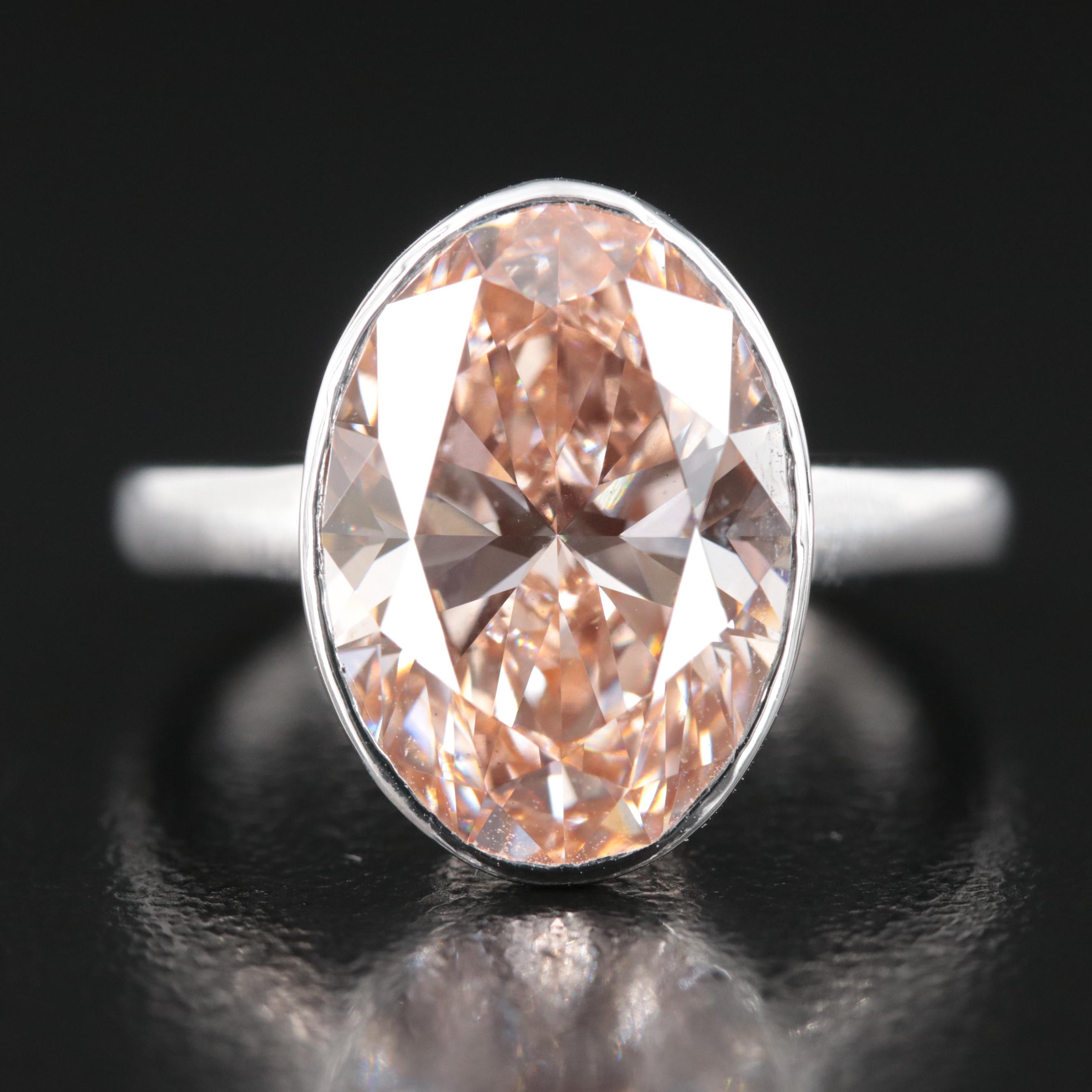 18K 7.03 CT (Origin Undetermined) Fancy Pink Diamond Solitaire Ring ...
