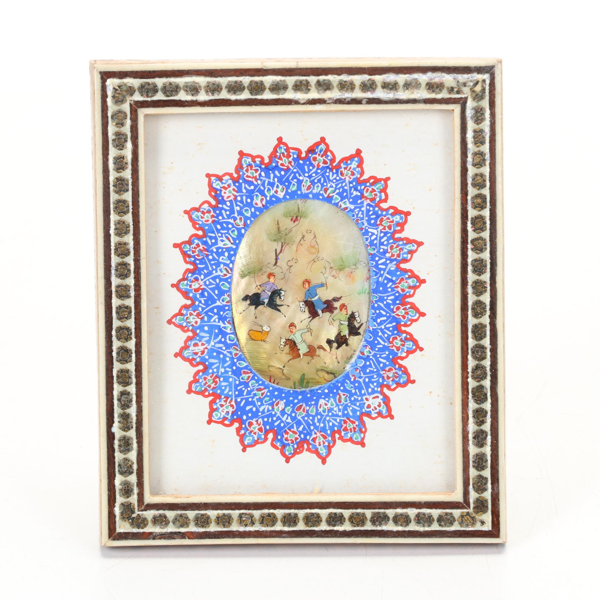 Middle Eastern Hand-Painted Shell Adornments In Brass Inlay Frames | EBTH