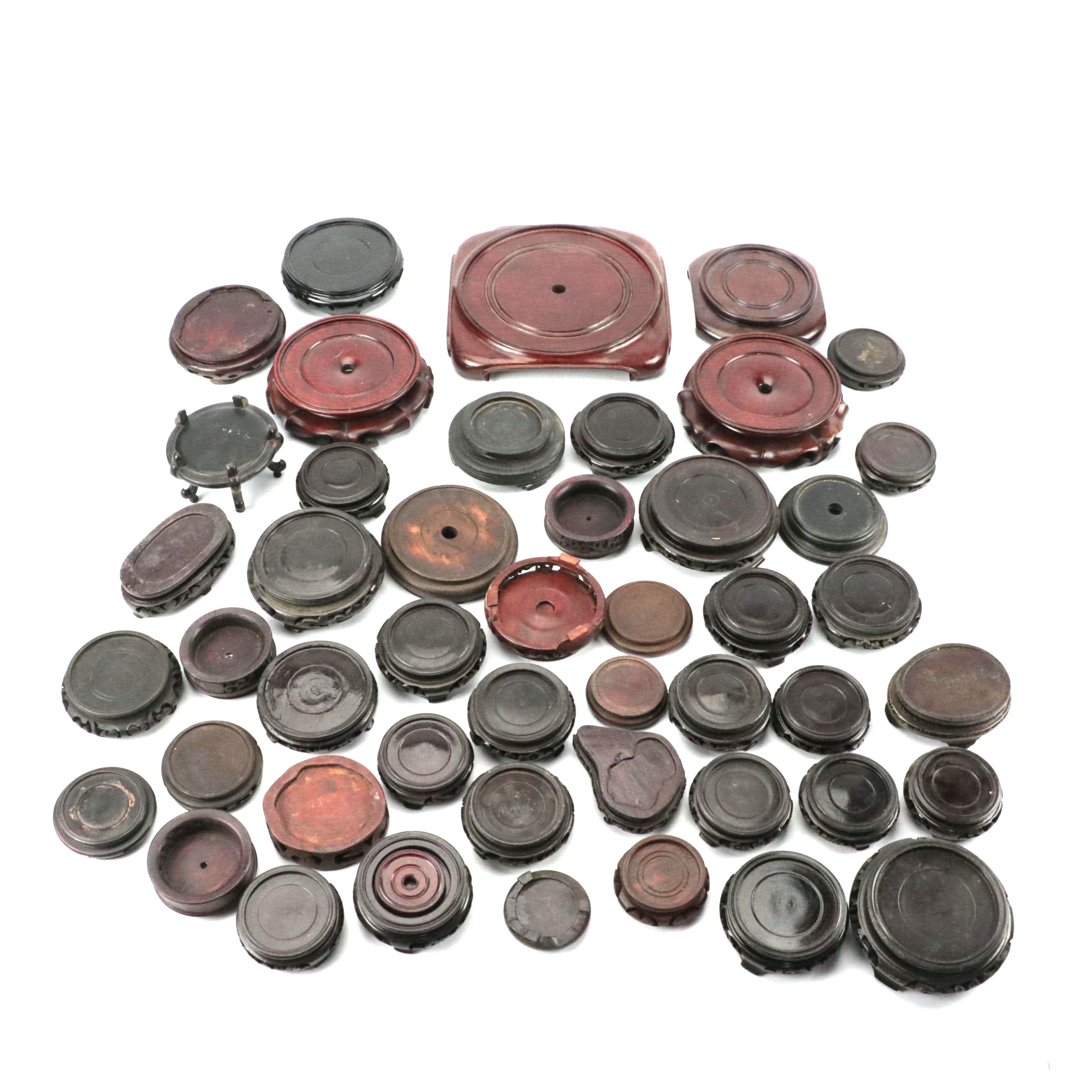 Carved and Stained Wooden Vase Bases, Vintage | EBTH