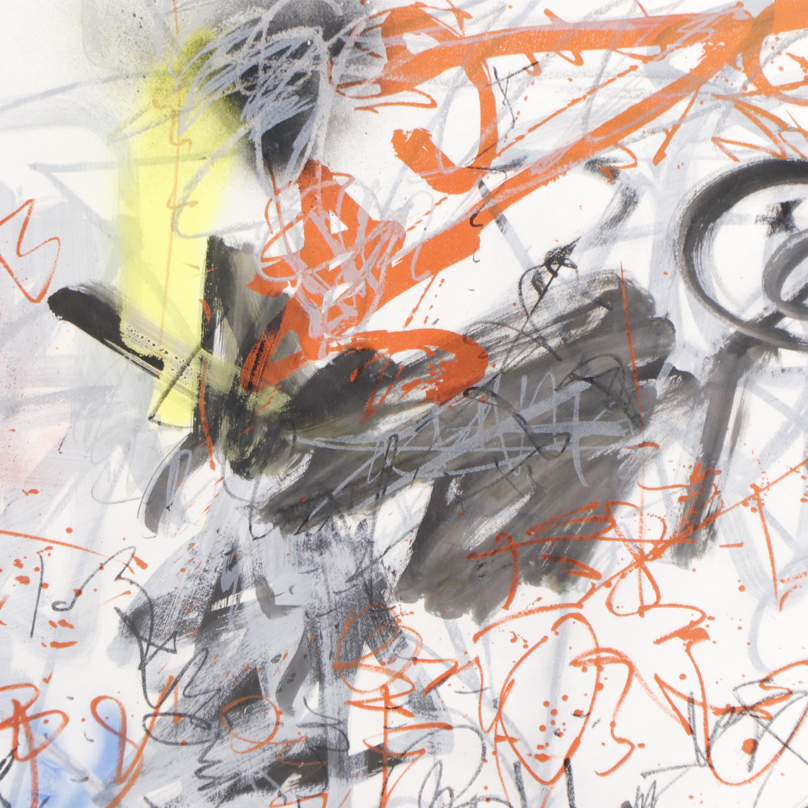 András Markós Abstract Expressionist Style Gouache and Conté Painting ...