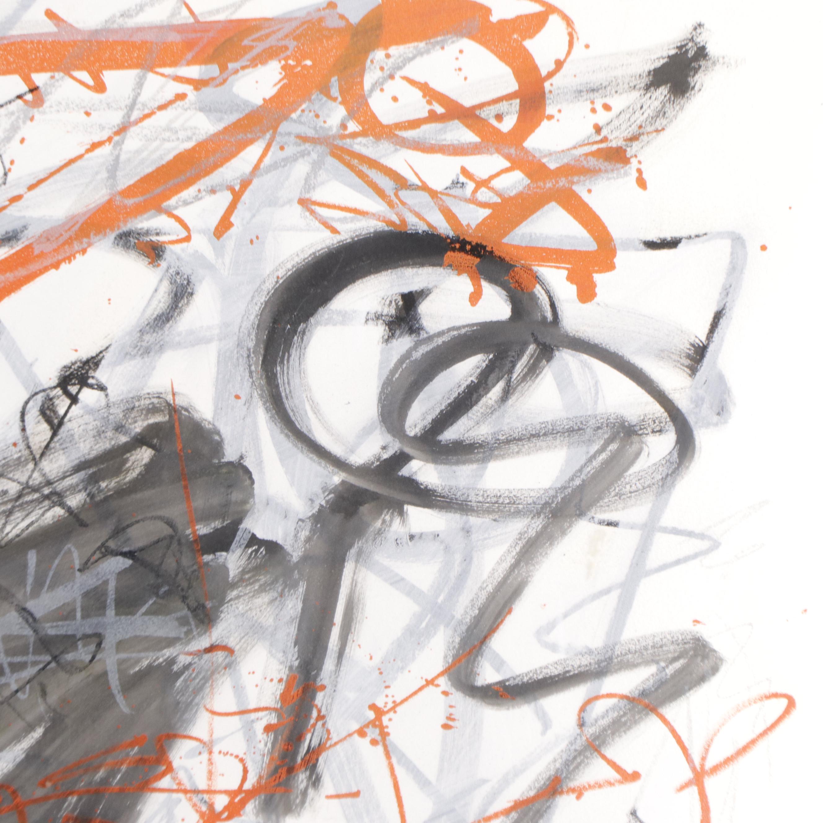 András Markós Abstract Expressionist Style Gouache and Conté Painting ...