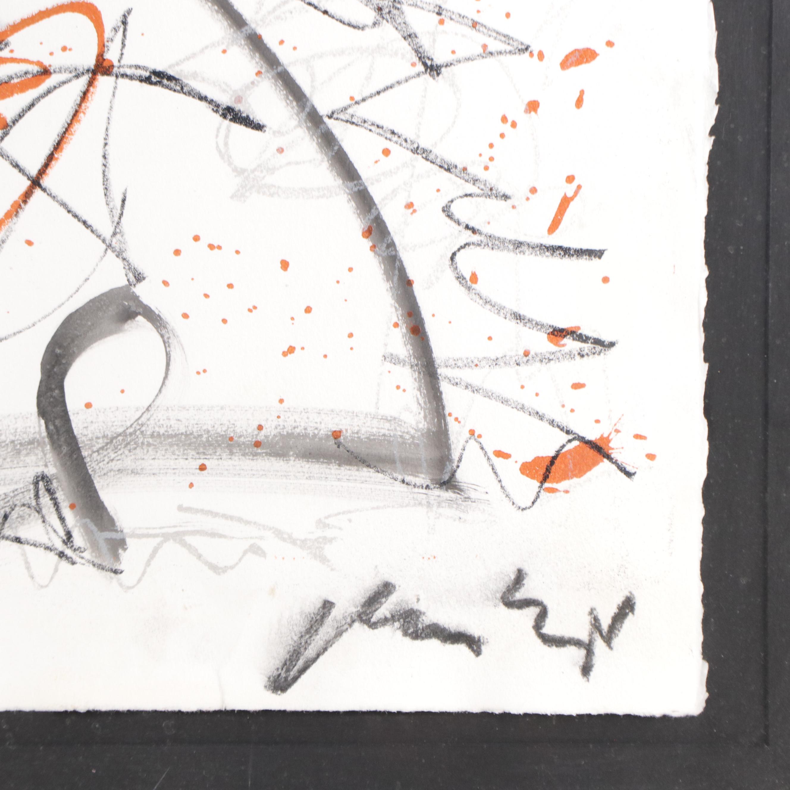 András Markós Abstract Expressionist Style Gouache and Conté Painting ...