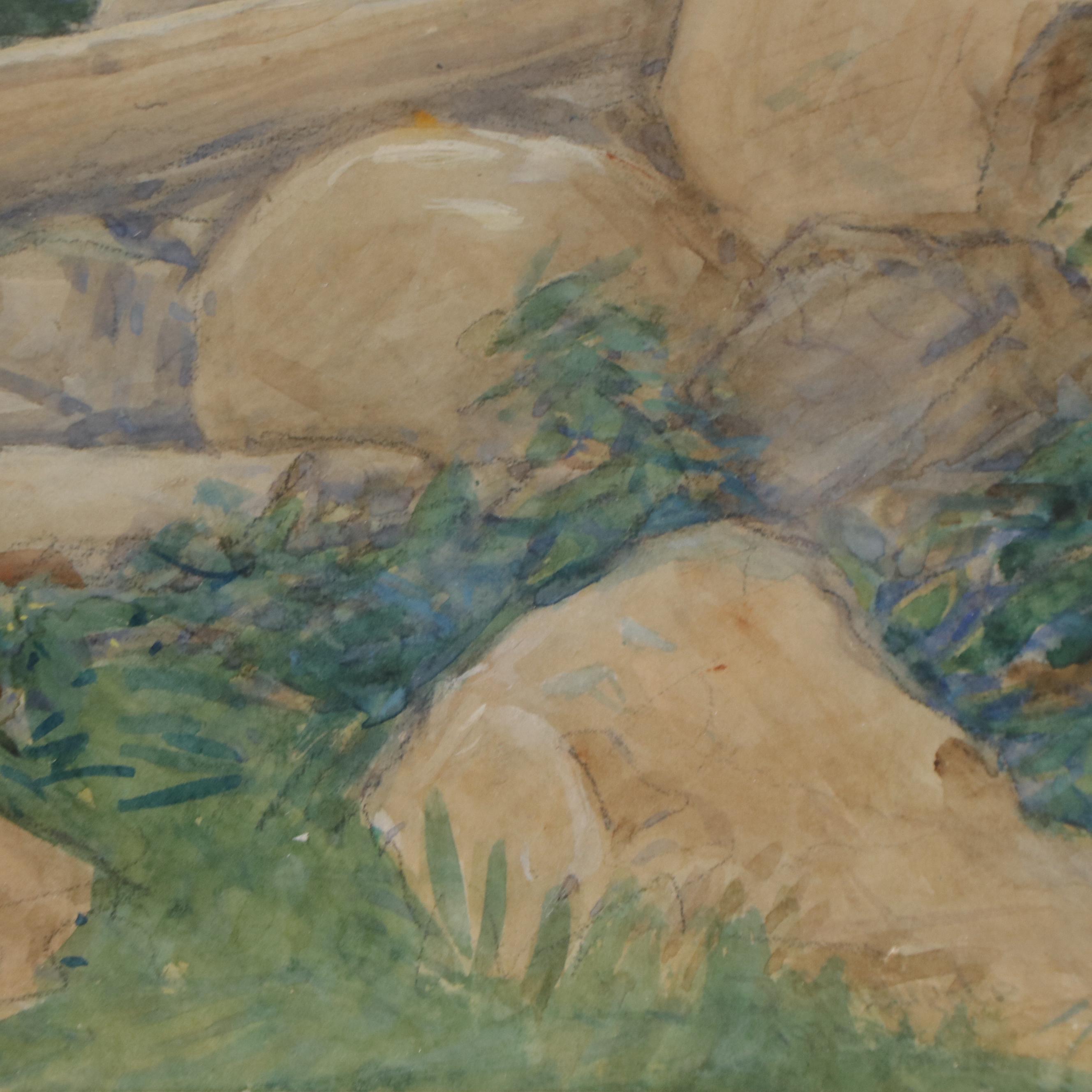 Joseph Scheuerle Creek Landscape Watercolor Painting, 1930 | EBTH