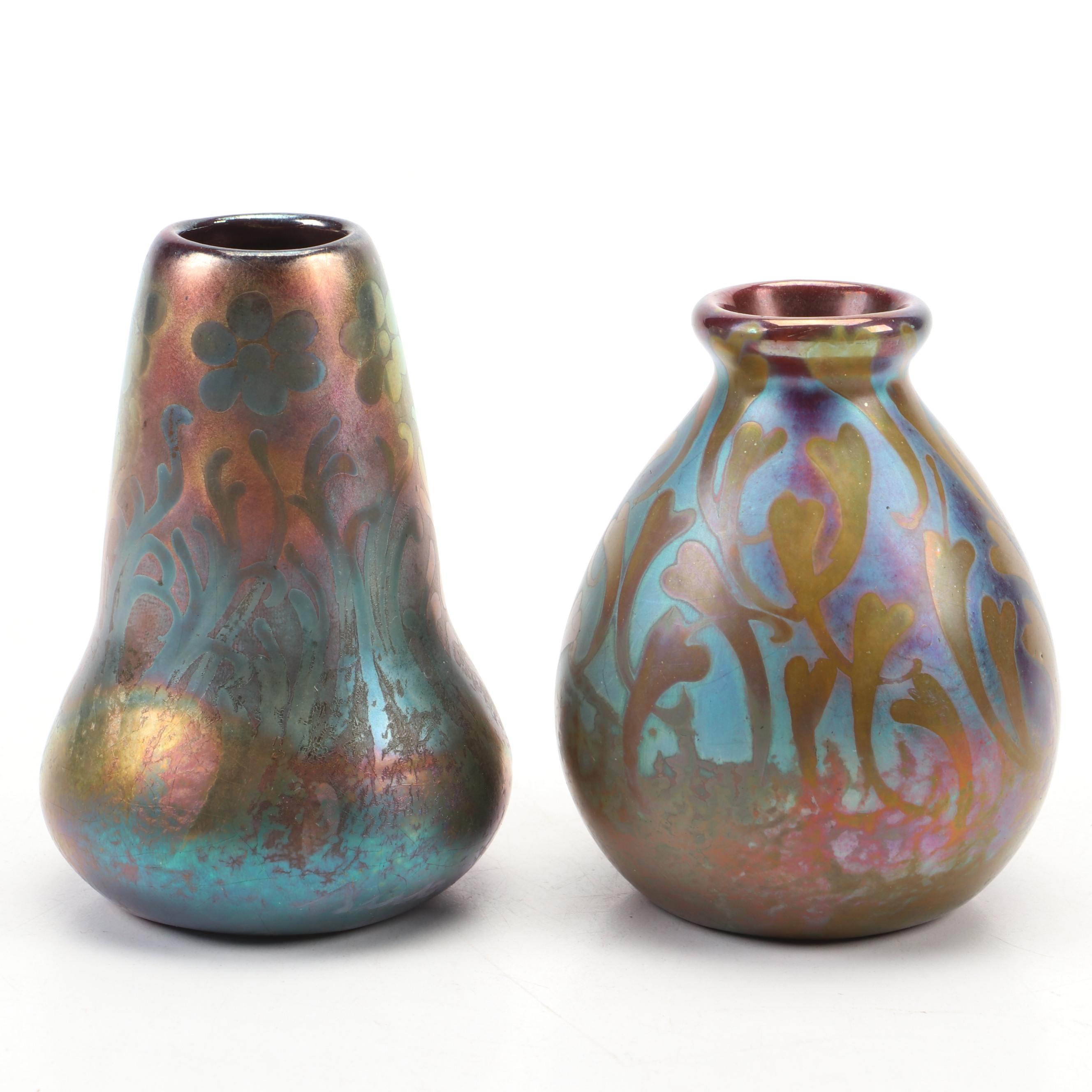 Jacques Sicard for Weller Pottery Iridescent Luster Vases, Early 20th ...