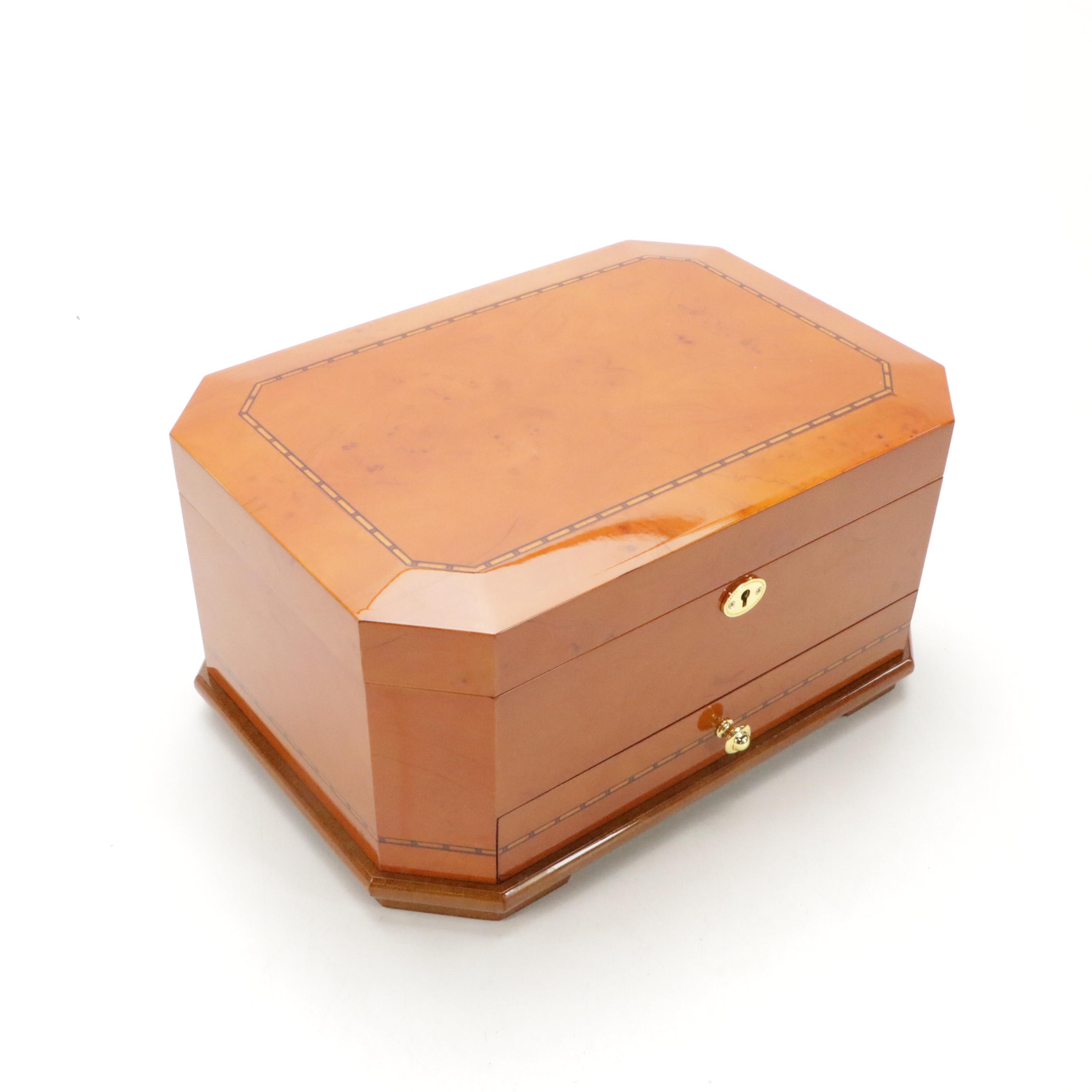 Jere High Gloss Jewelry Chest with Marquetry Detail, Contemporary | EBTH