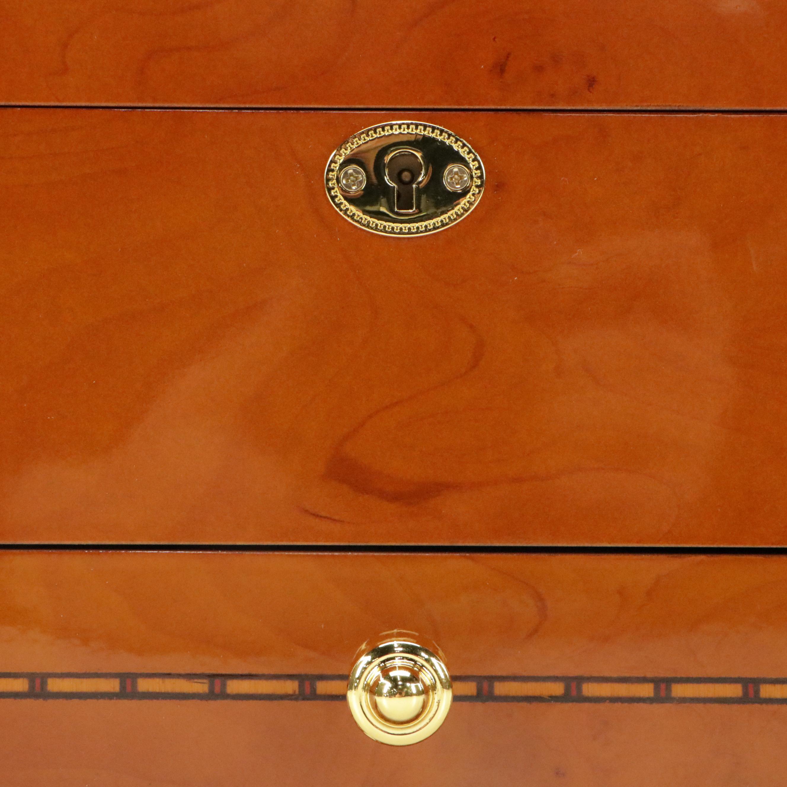 Jere High Gloss Jewelry Chest with Marquetry Detail, Contemporary | EBTH