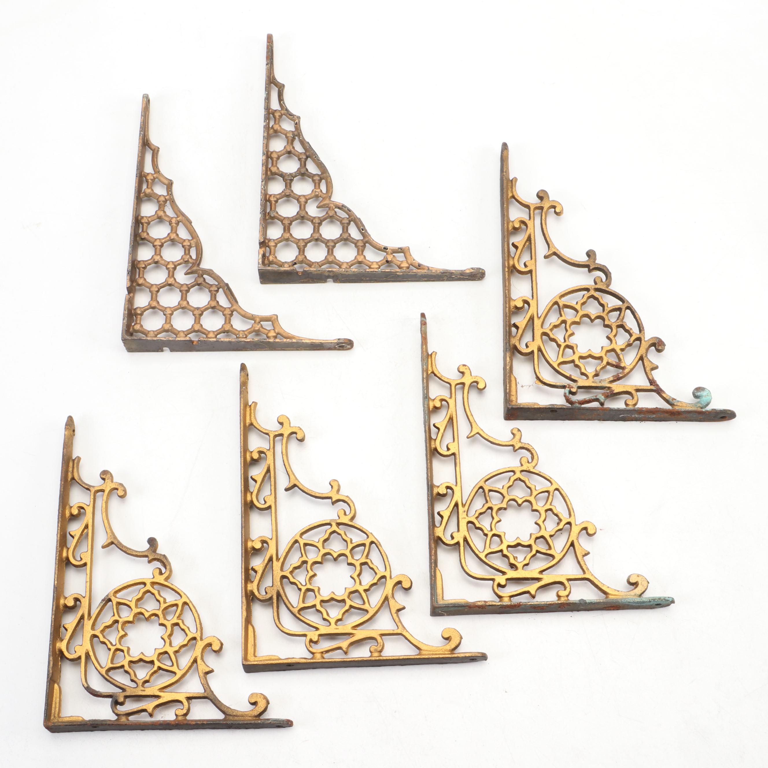 Gold Painted Cast Metal Decorative Shelf Brackets | EBTH