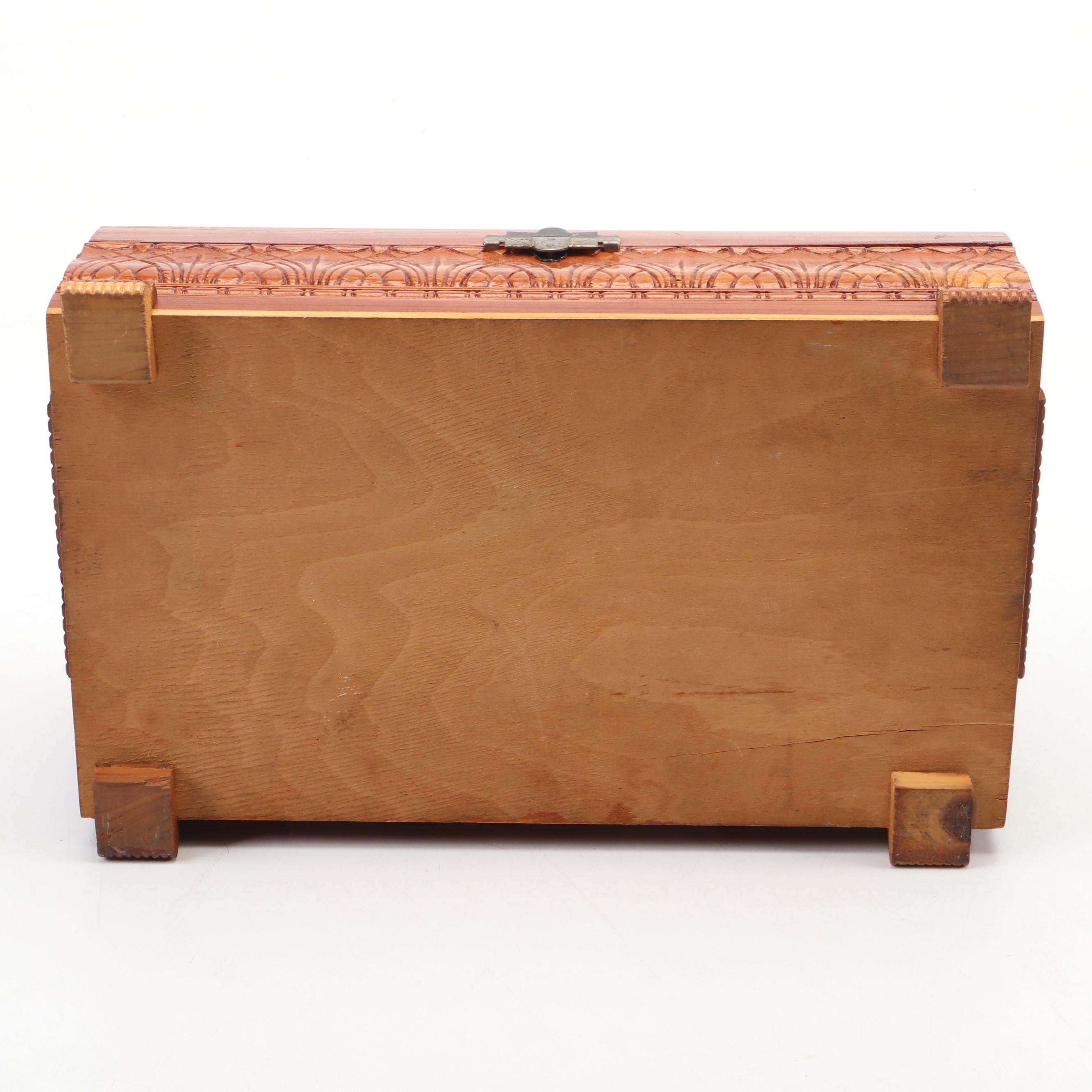 Hand-Carved Cedar Wood Document Box With Still Life Fruits Print in ...