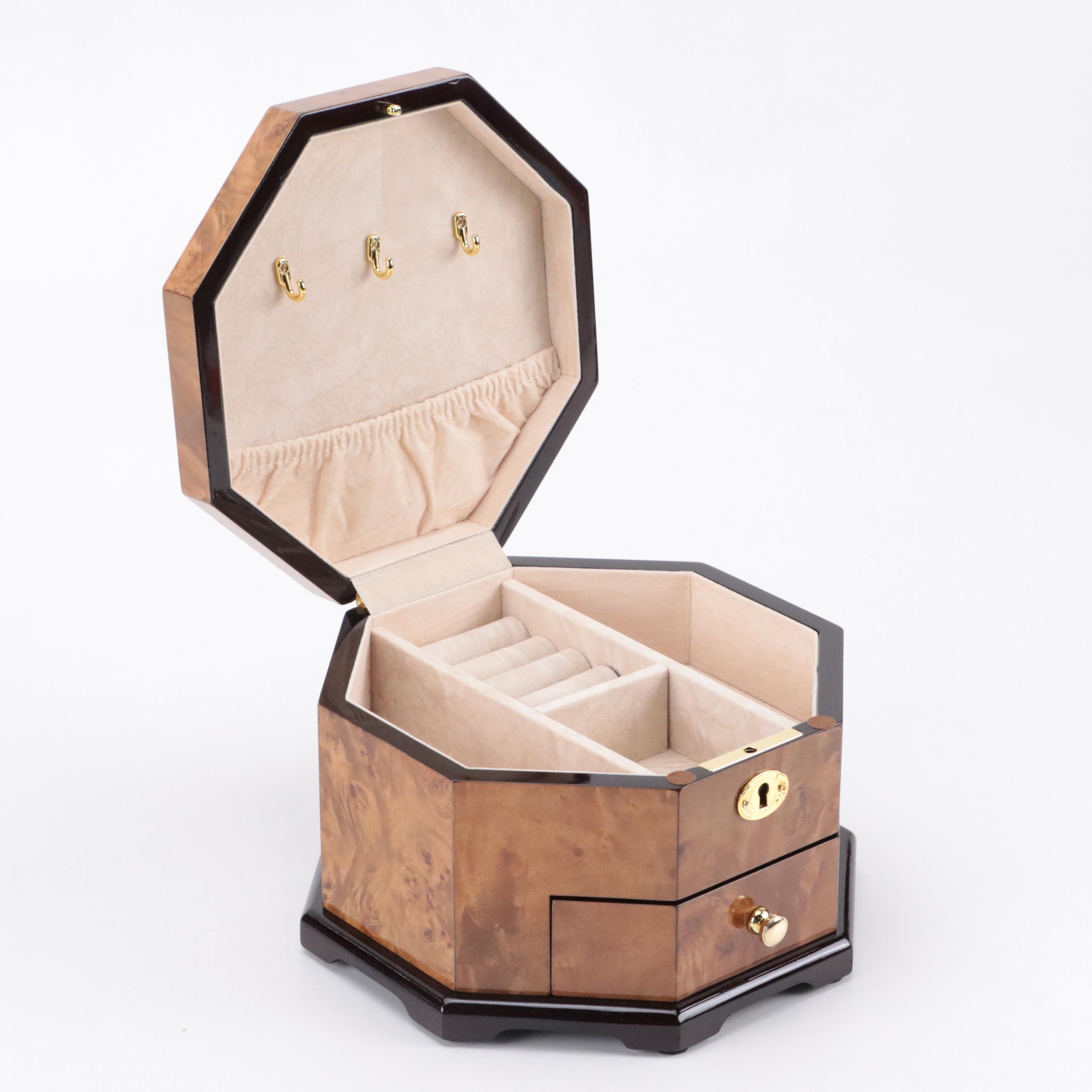 Jere Octagonal High Gloss Jewelry Box with Cream Interior, Contemporary ...