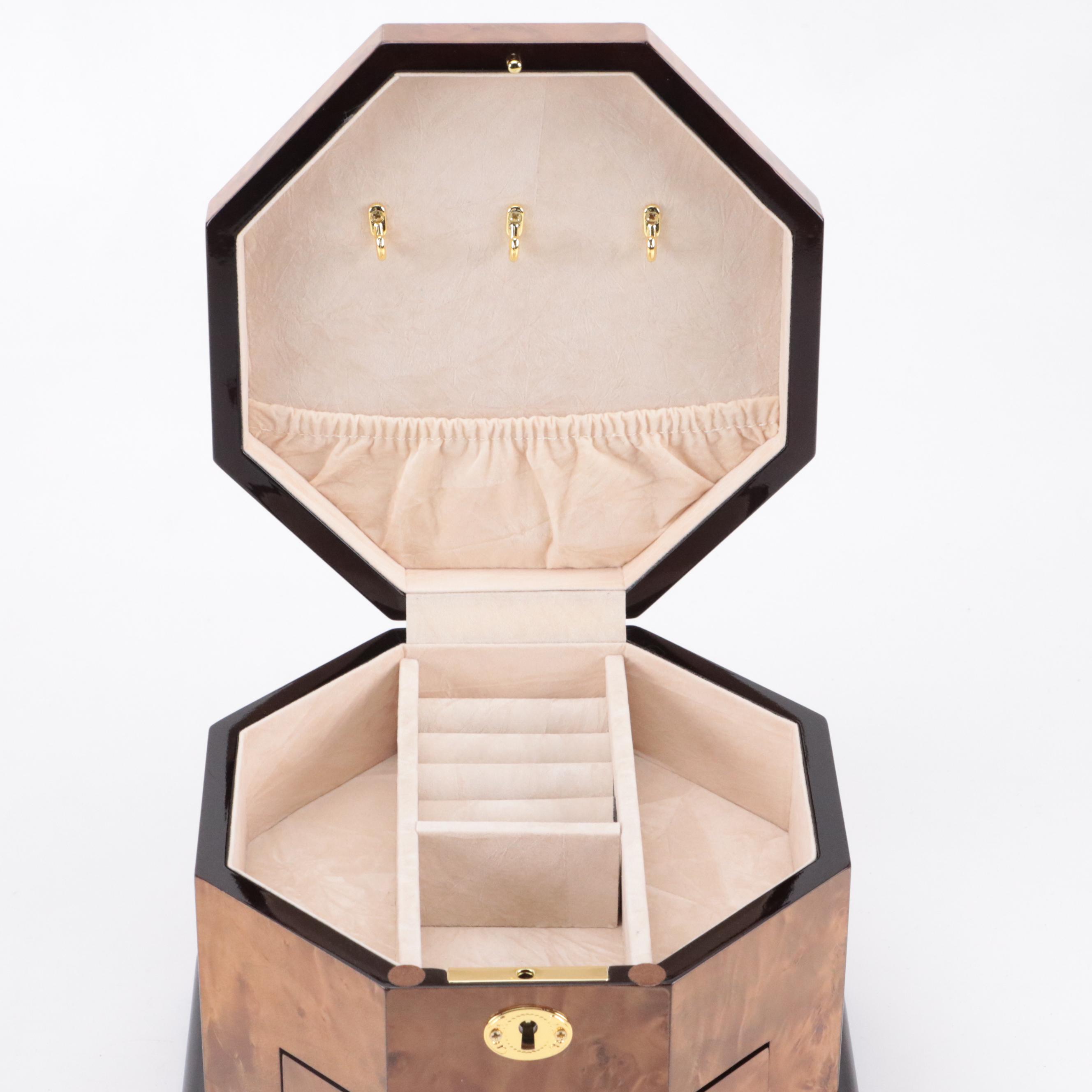 Jere Octagonal High Gloss Jewelry Box with Cream Interior, Contemporary ...