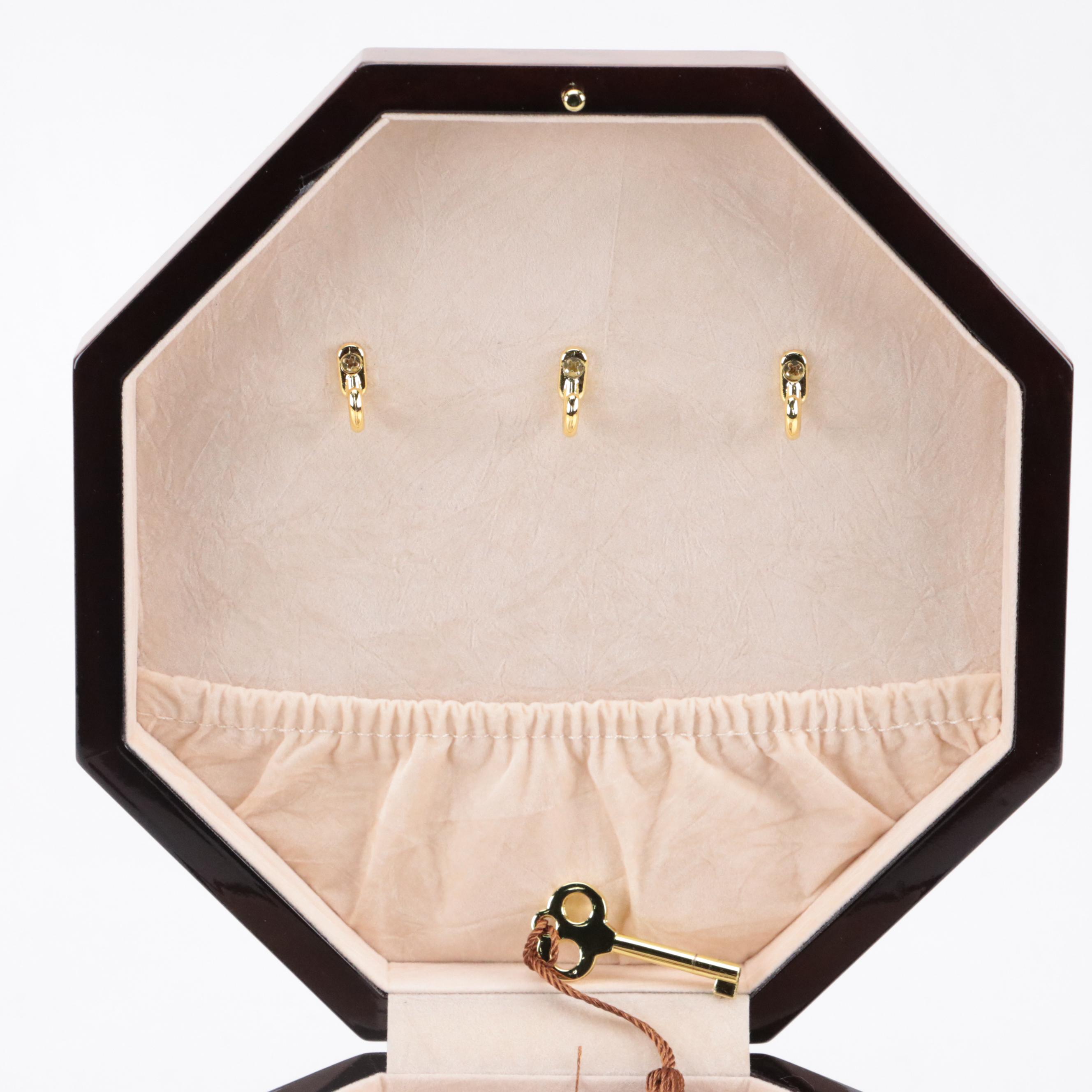 Jere Octagonal High Gloss Jewelry Box with Cream Interior, Contemporary ...