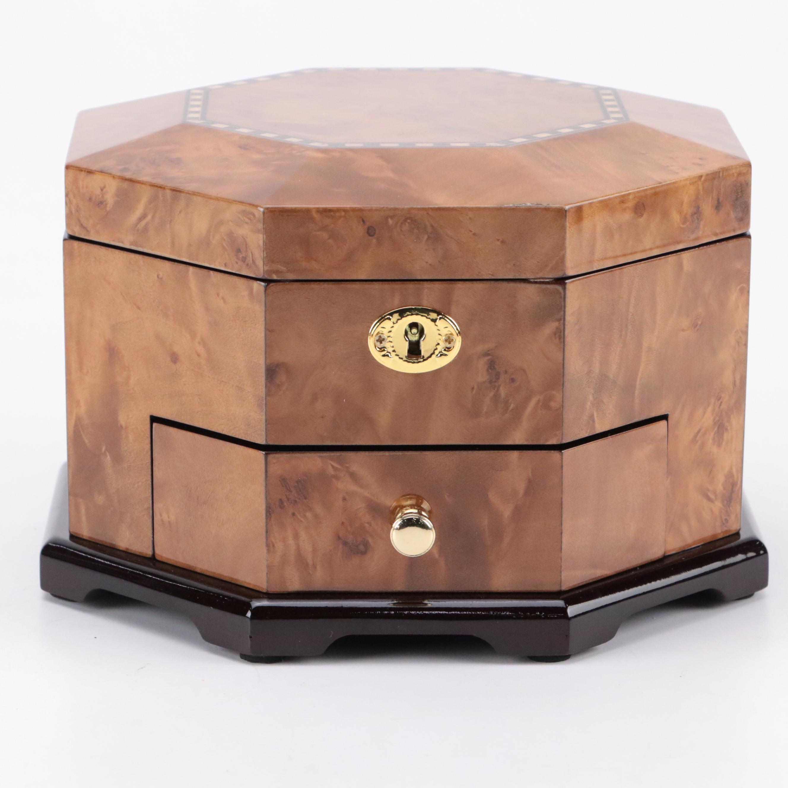 Jere Octagonal High Gloss Jewelry Box with Cream Interior, Contemporary ...