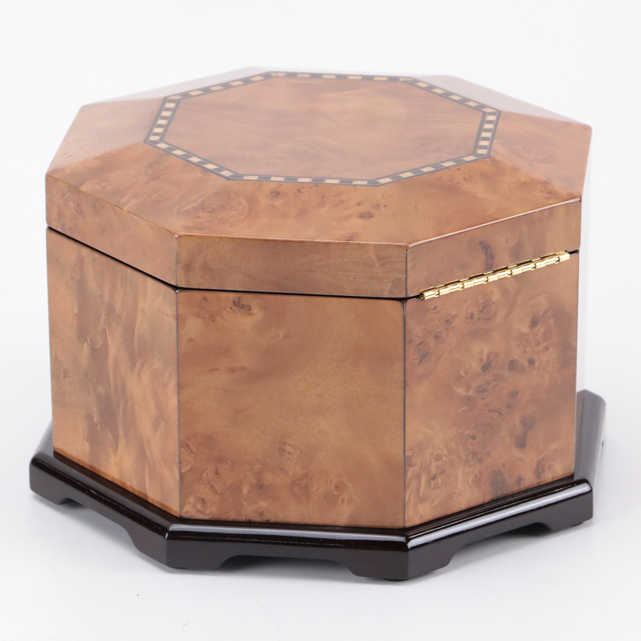 Jere Octagonal High Gloss Jewelry Box with Cream Interior, Contemporary ...