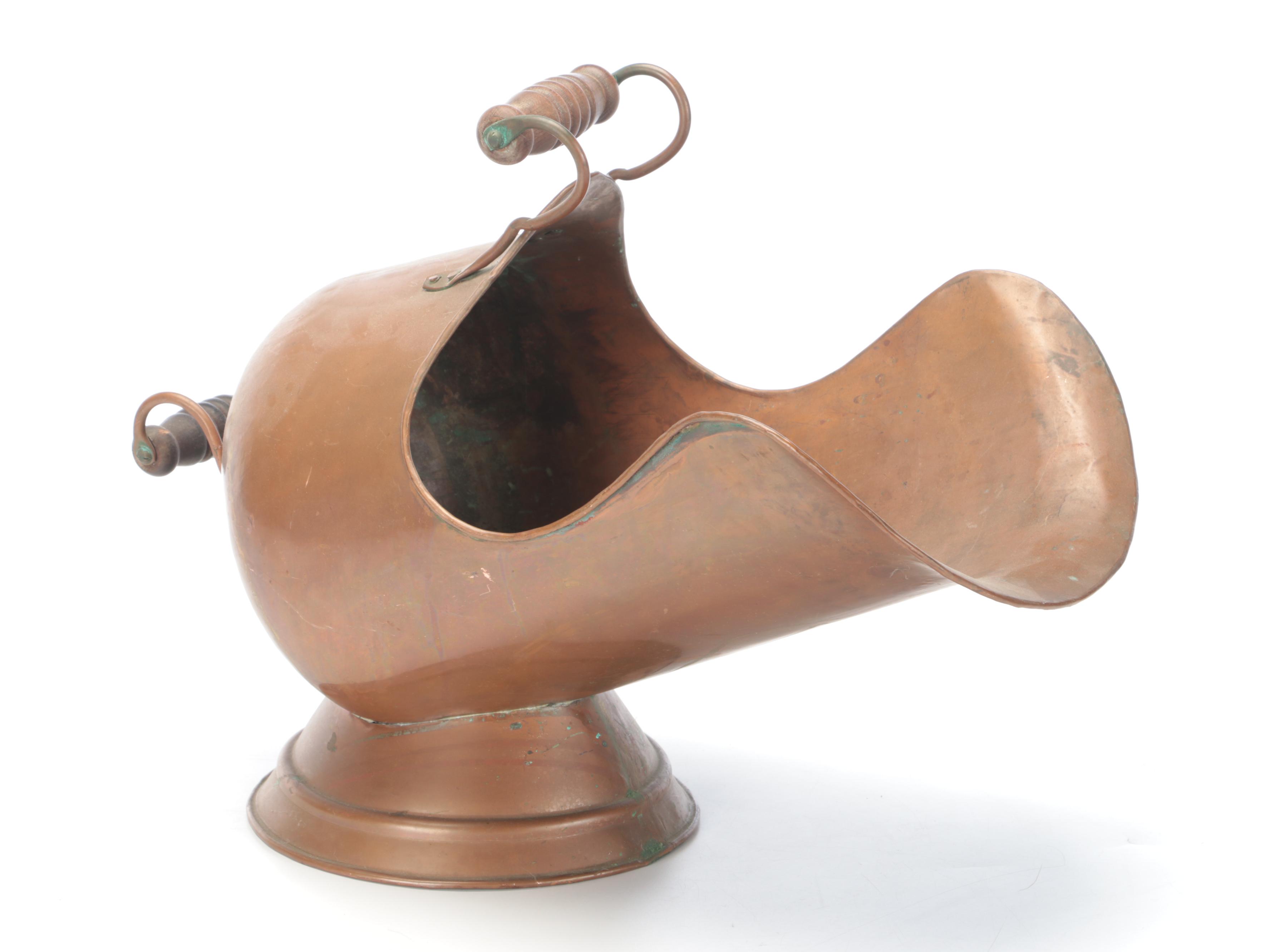 Copper Fireplace Coal Scuttle with Metal Ash Bucket, Late 19th/ Early ...