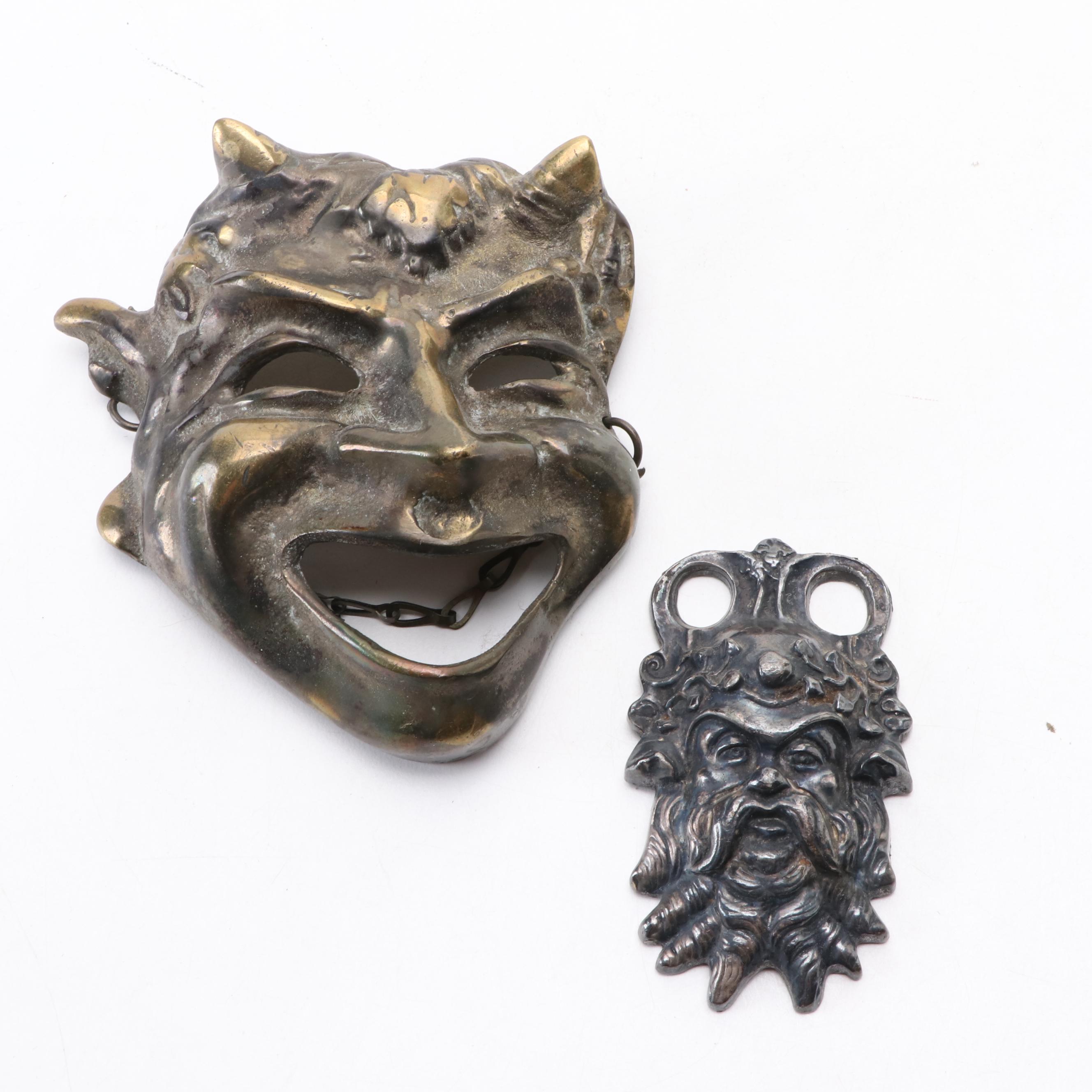 Cast Brass Pan Mask with Cast Metal Reproduction Silenus Head | EBTH