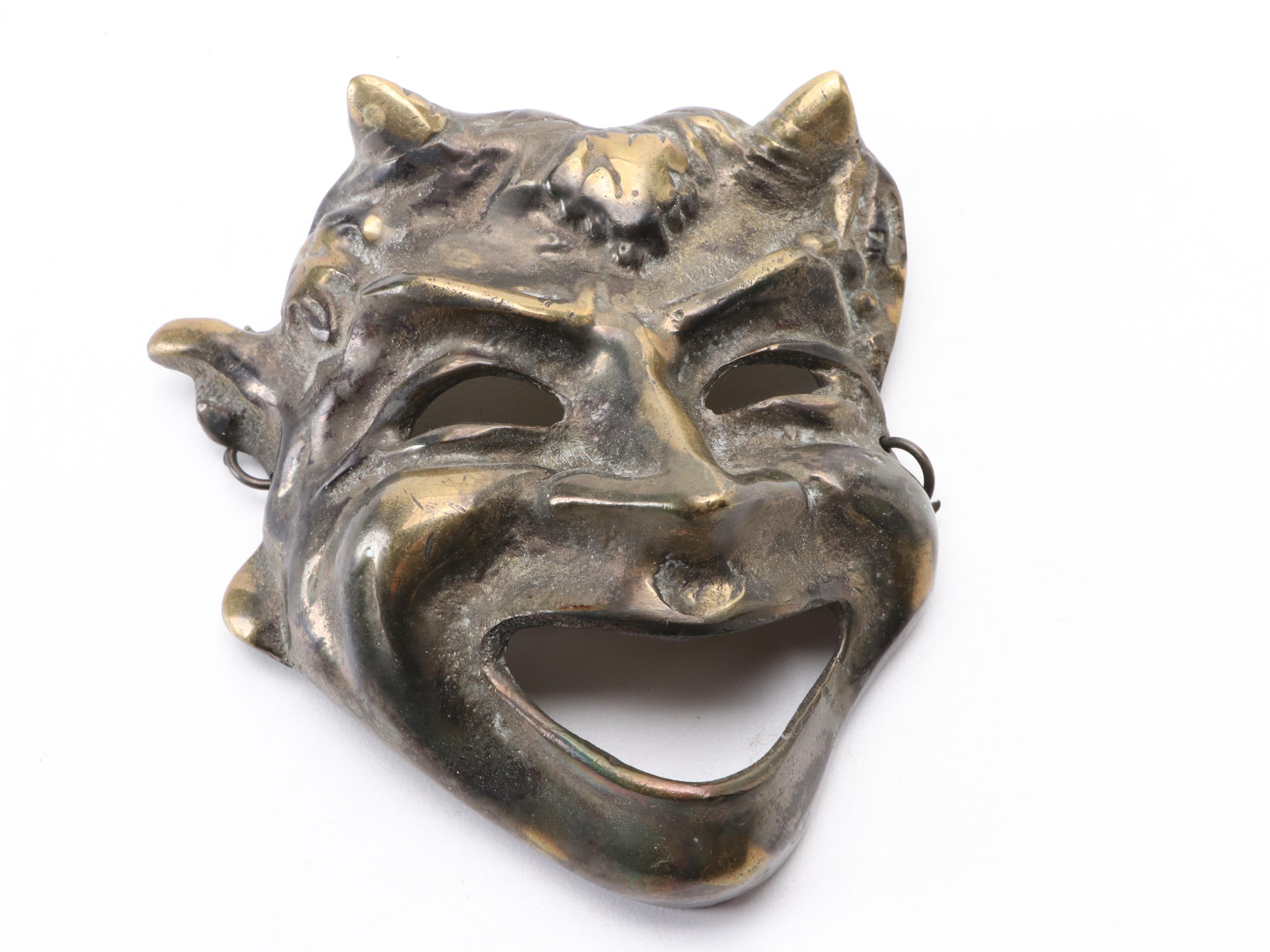 Cast Brass Pan Mask with Cast Metal Reproduction Silenus Head | EBTH
