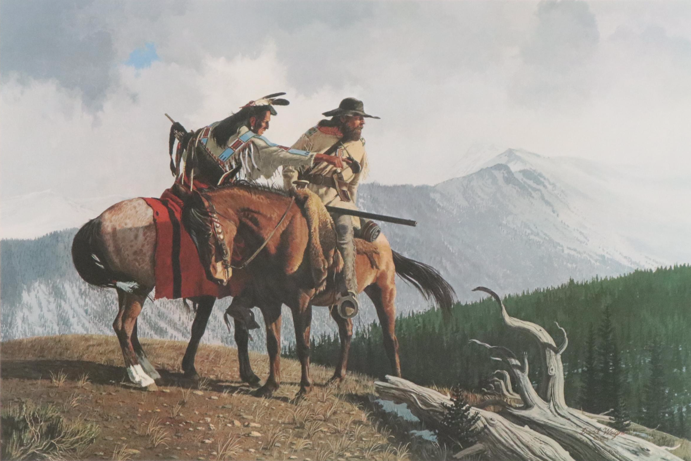 David Wright Offset Lithograph of Riders in a Western Landscape | EBTH