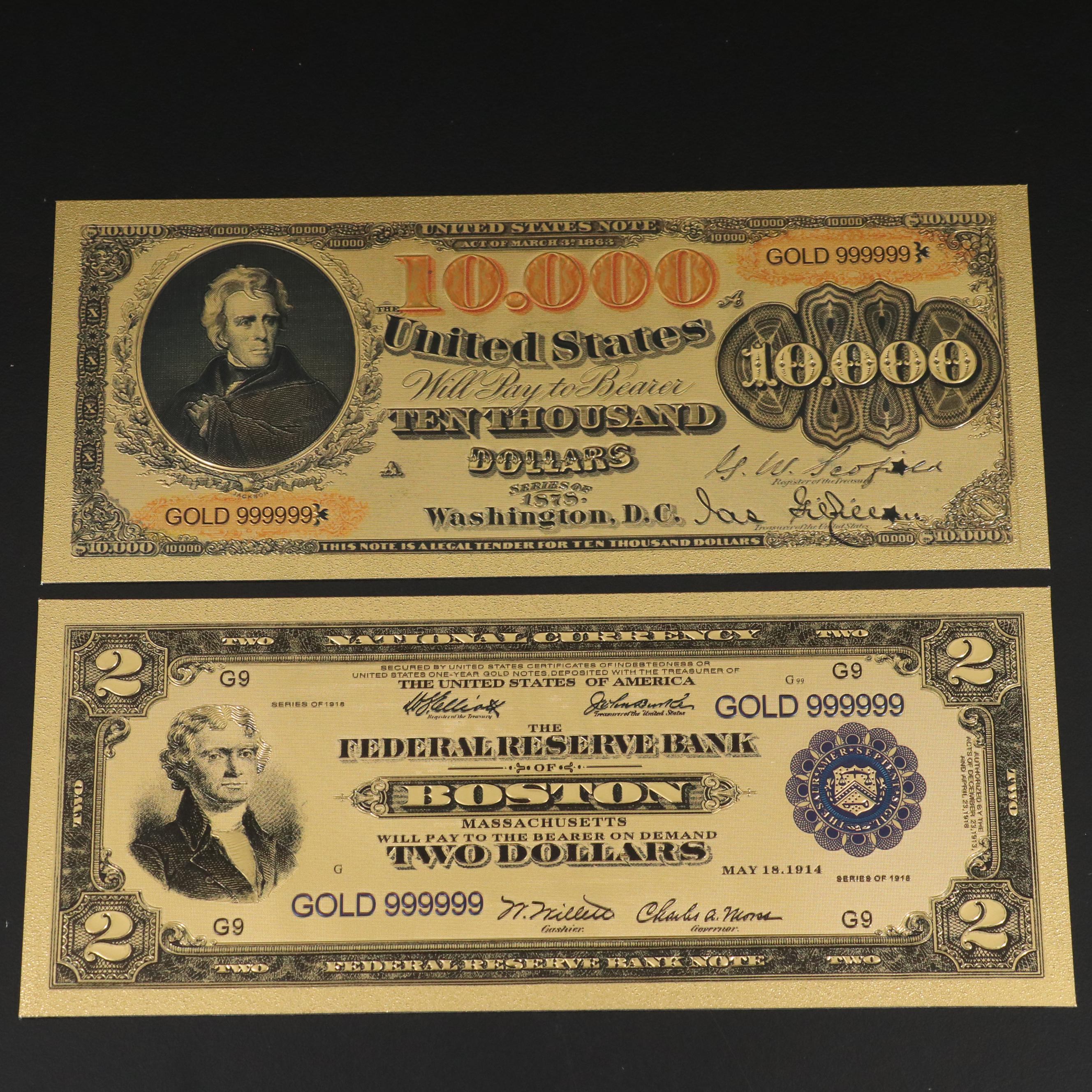 Seven-Piece 24K Gold Foil U.S. Banknotes Replica Set | EBTH