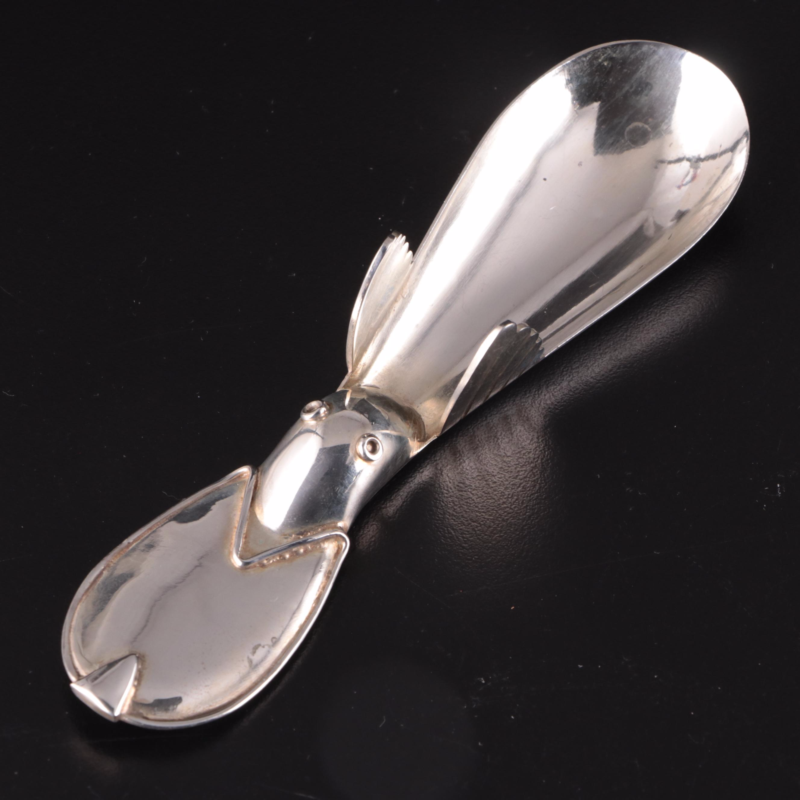 Harry H. Hudson Sterling Aztec Duck Spoon with Sterling Salt Cellars ...