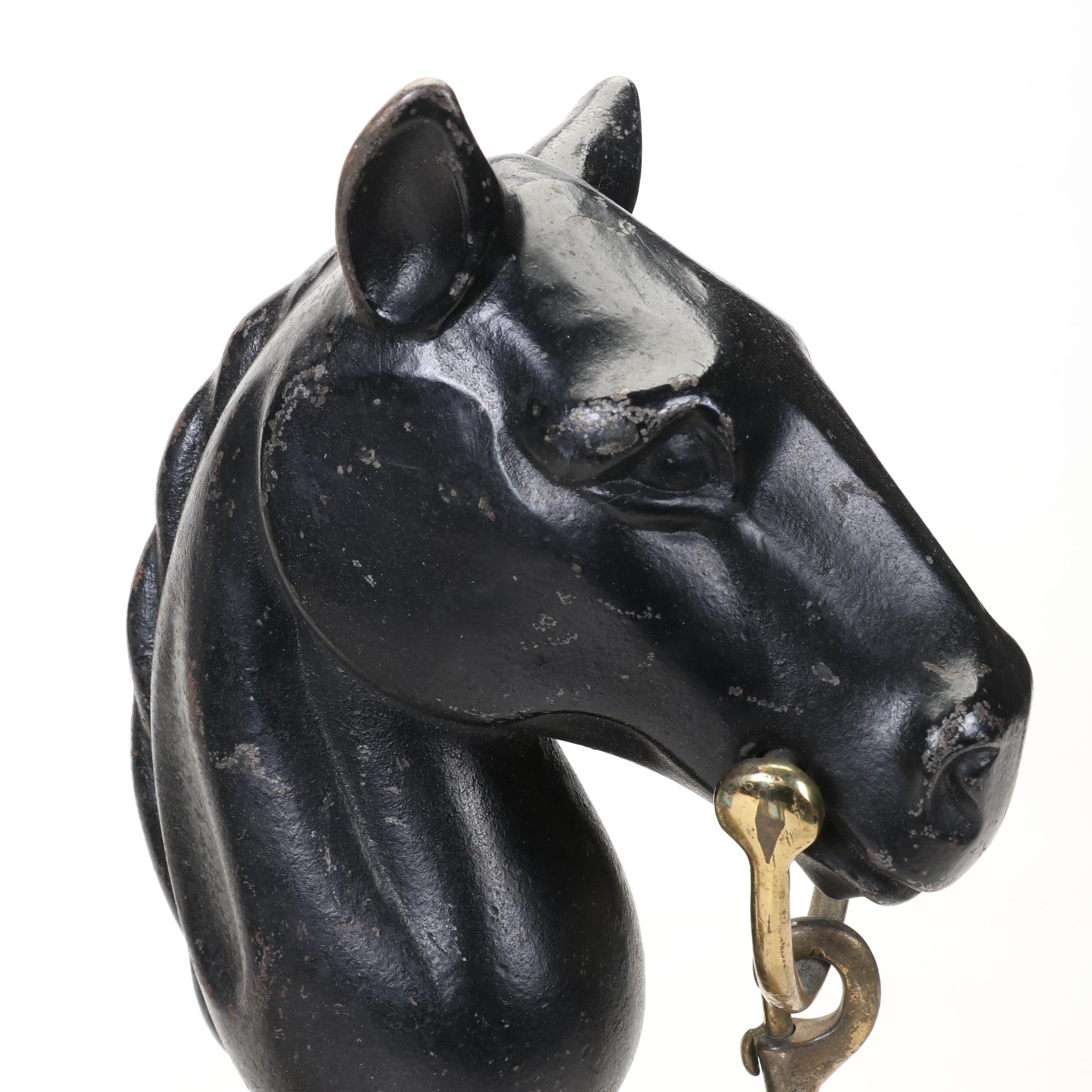 Cast Iron and Brass Hitching Post Style Andirons With Horse Head and ...