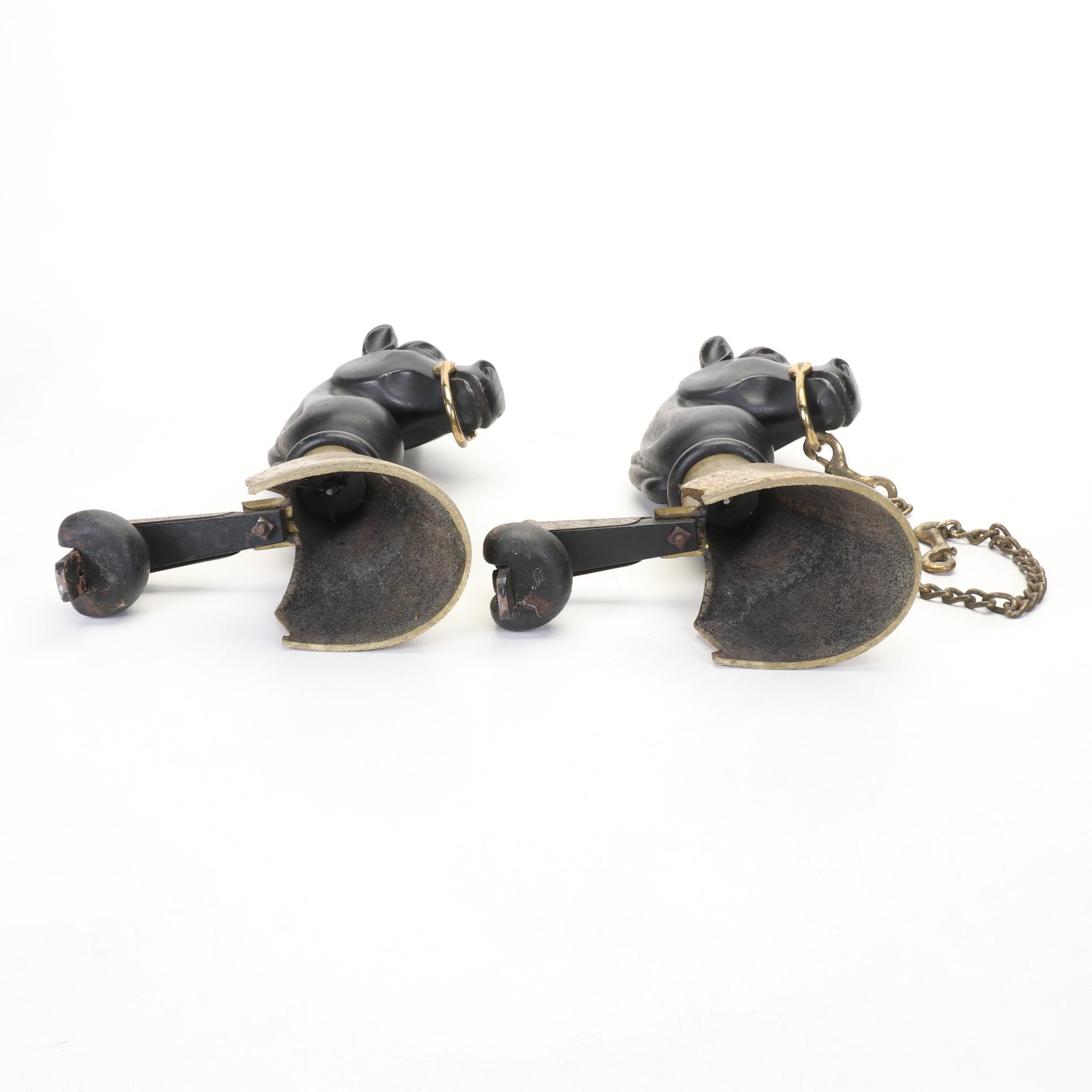 Cast Iron and Brass Hitching Post Style Andirons With Horse Head and ...