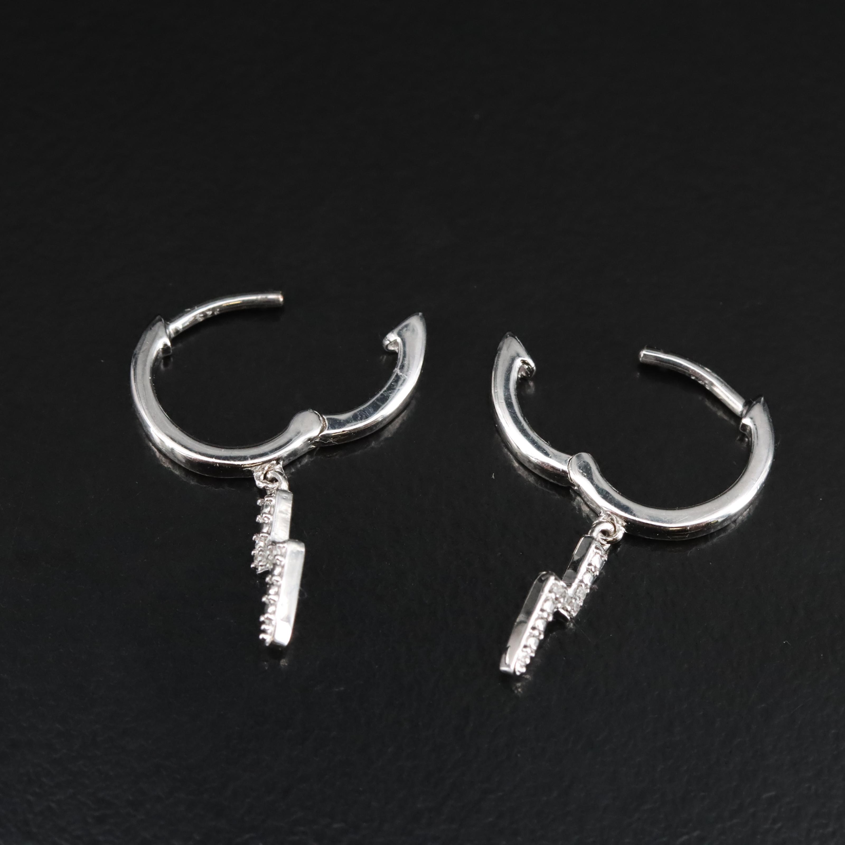 Sterling Diamond Lightning Bolt Dangle Earrings | EBTH