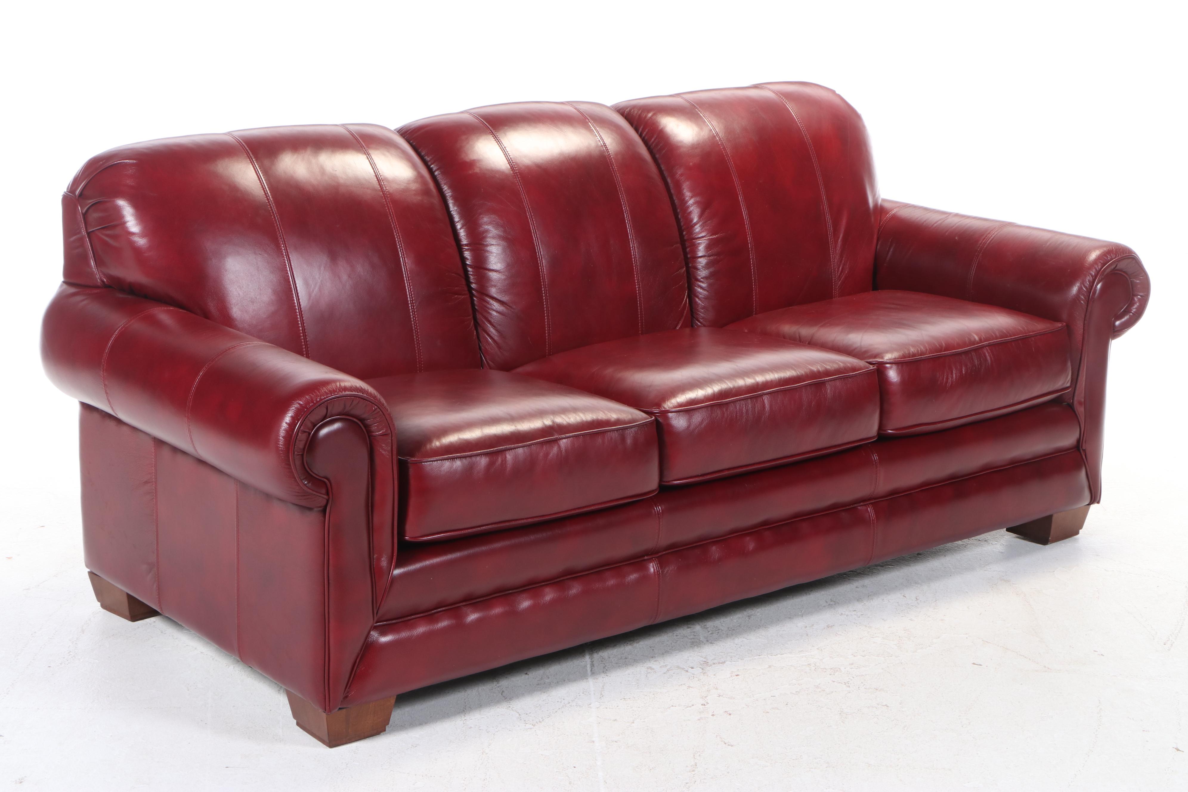 La-Z-Boy "Mackenzie" Red Leather Three-Seat Sofa | EBTH