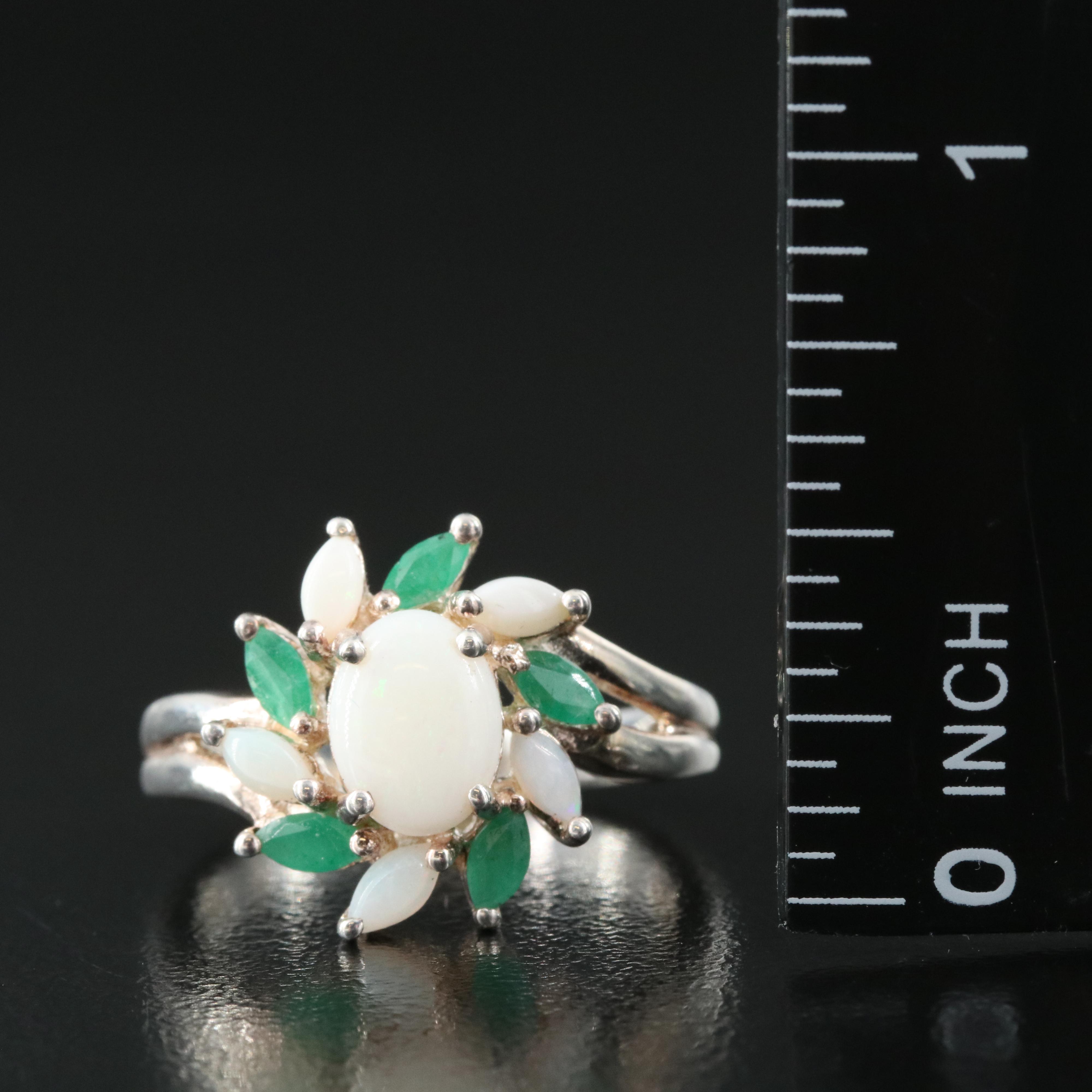 Sterling Opal and Emerald Halo Ring | EBTH