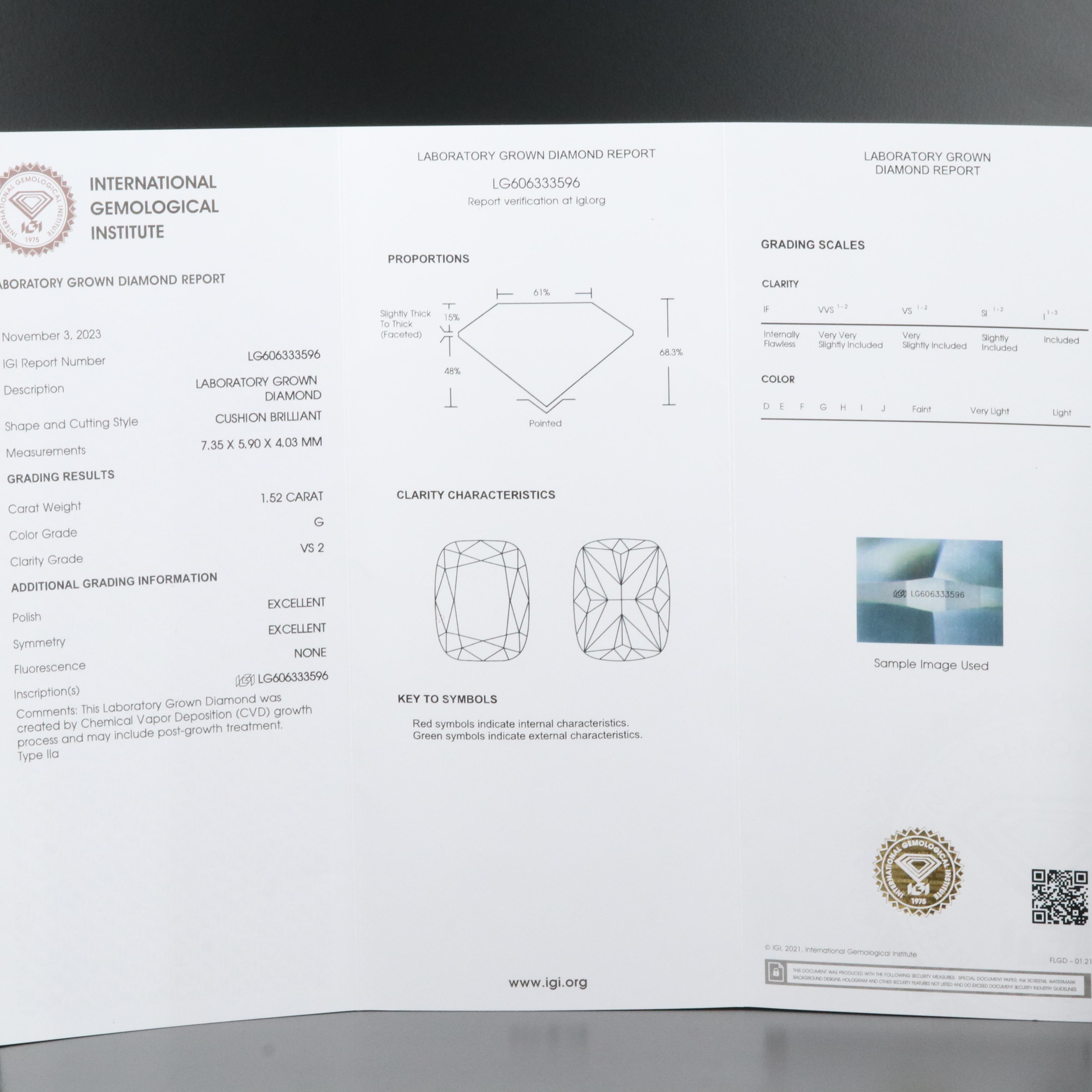 Loose 1.52 CT Lab Grown Diamond with an IGI Report | EBTH