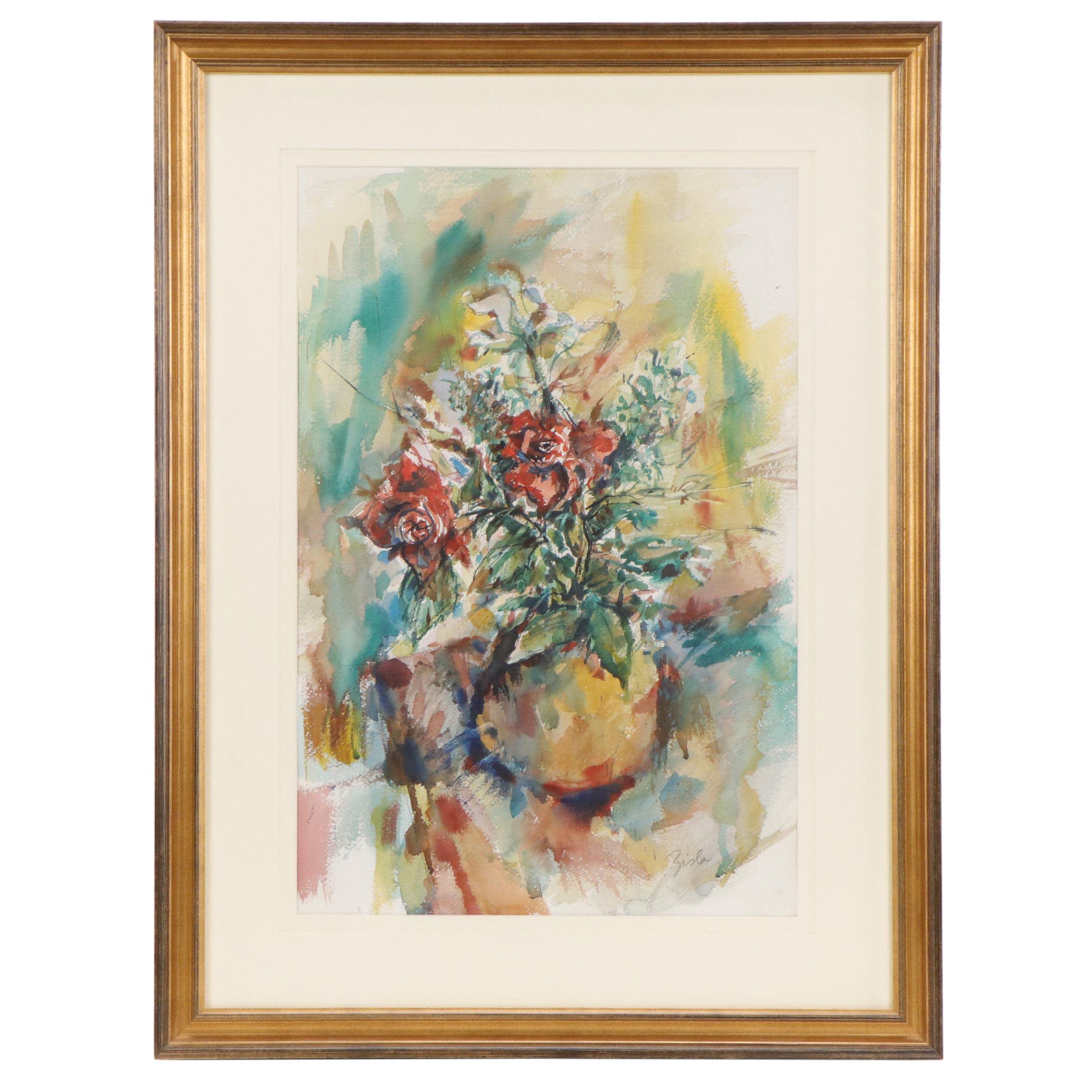 Harold Zisla Watercolor Painting of a Still Life with Flowers | EBTH