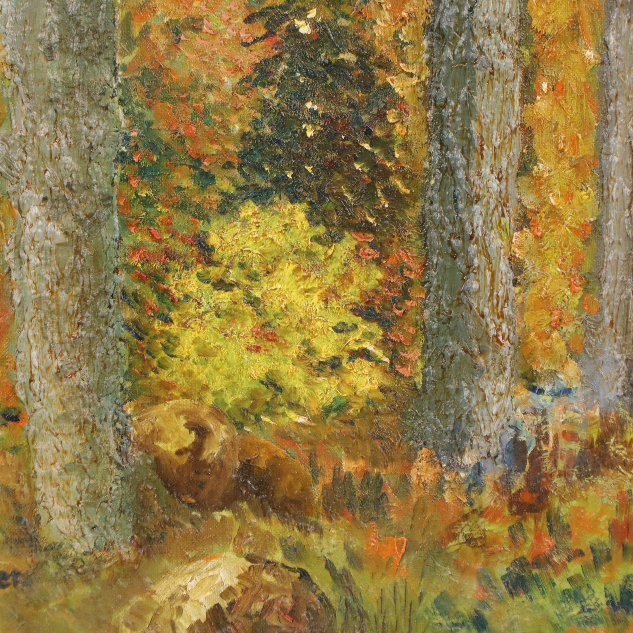 Nancy Boutler Post Impressionist Style Oil Painting of Forest Landscape ...