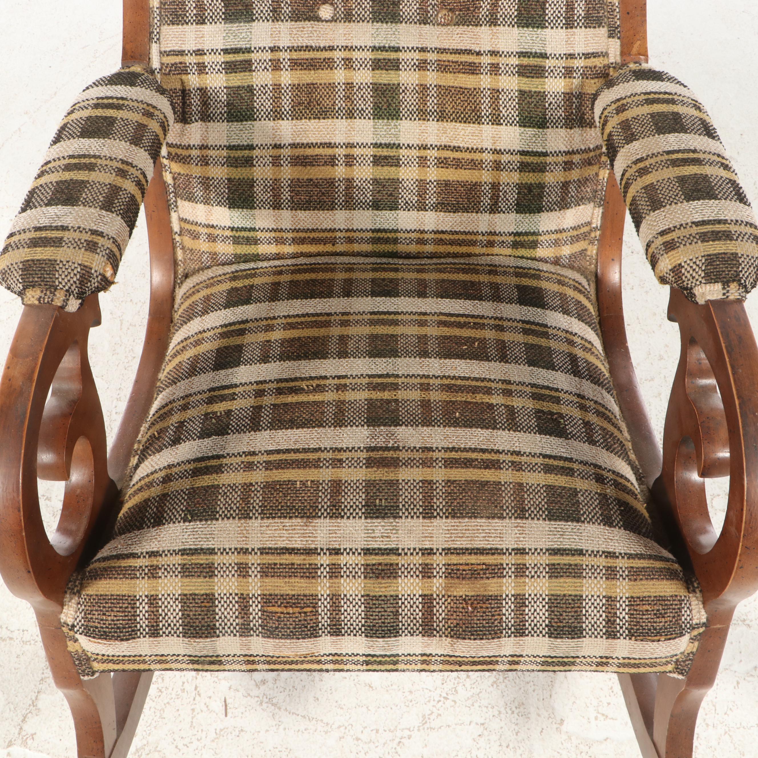 Victorian Style Hardwood and Plaid-Upholstered Lincoln Rocking Chair | EBTH