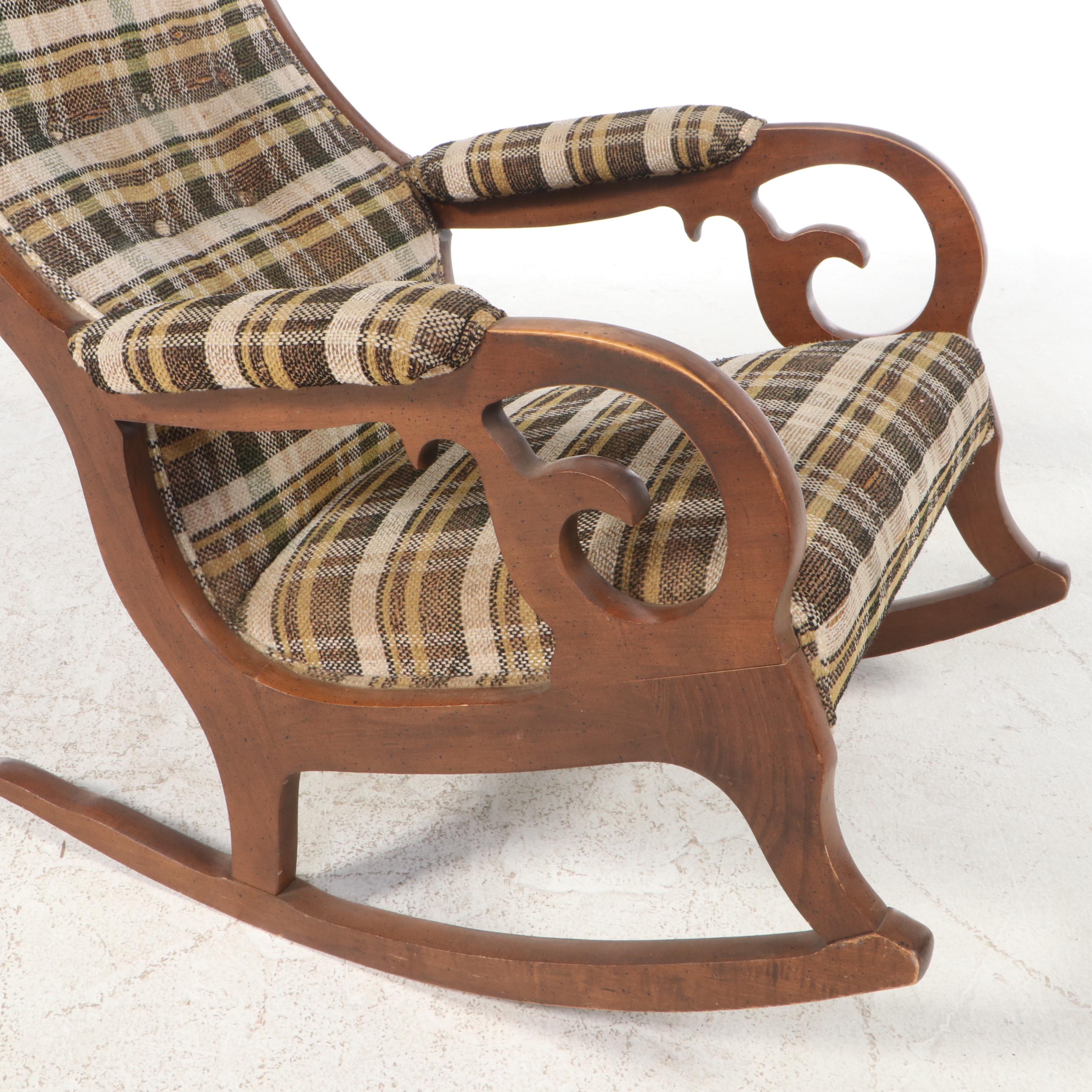 Victorian Style Hardwood and Plaid-Upholstered Lincoln Rocking Chair | EBTH