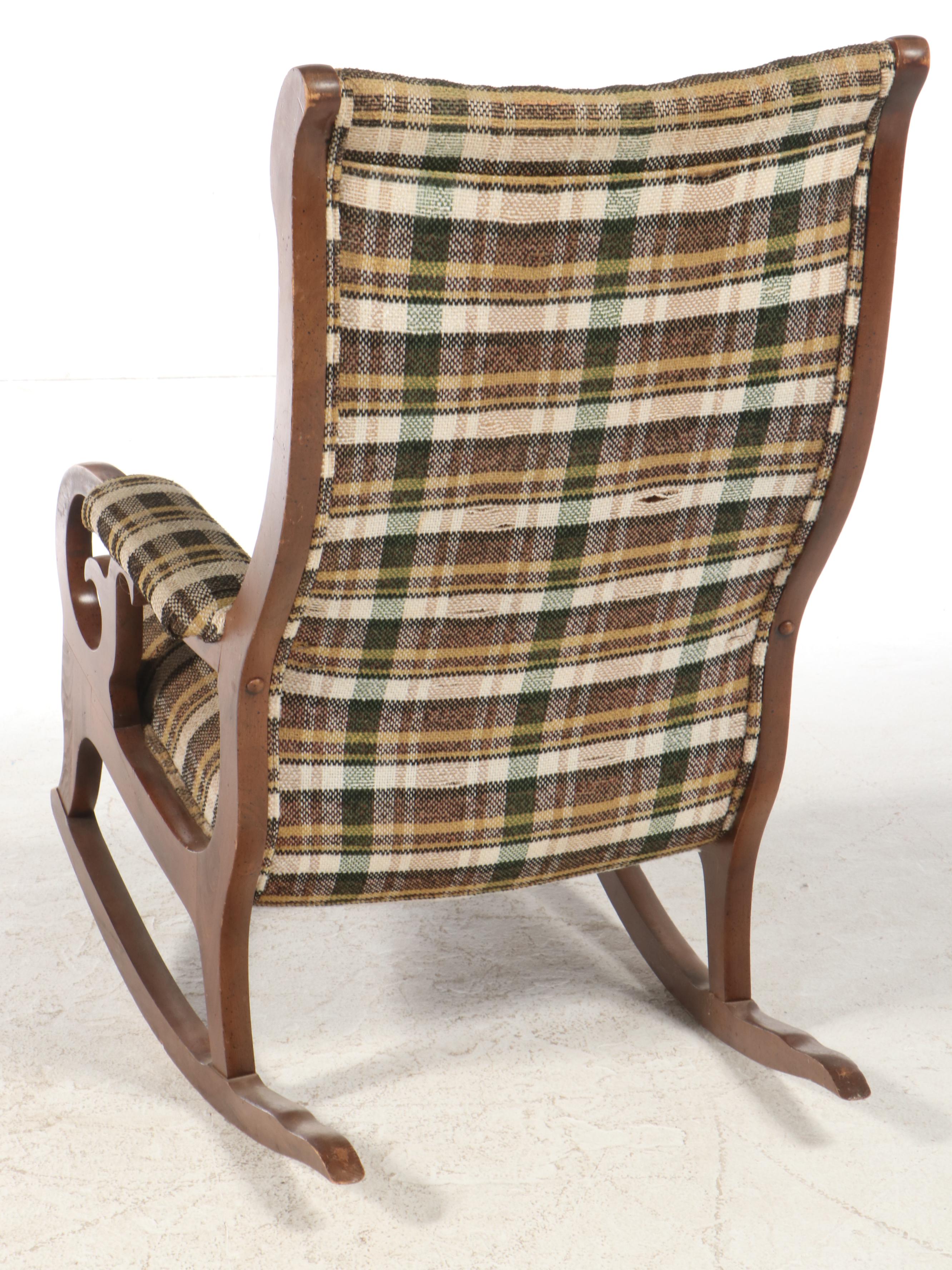 Victorian Style Hardwood and Plaid-Upholstered Lincoln Rocking Chair | EBTH