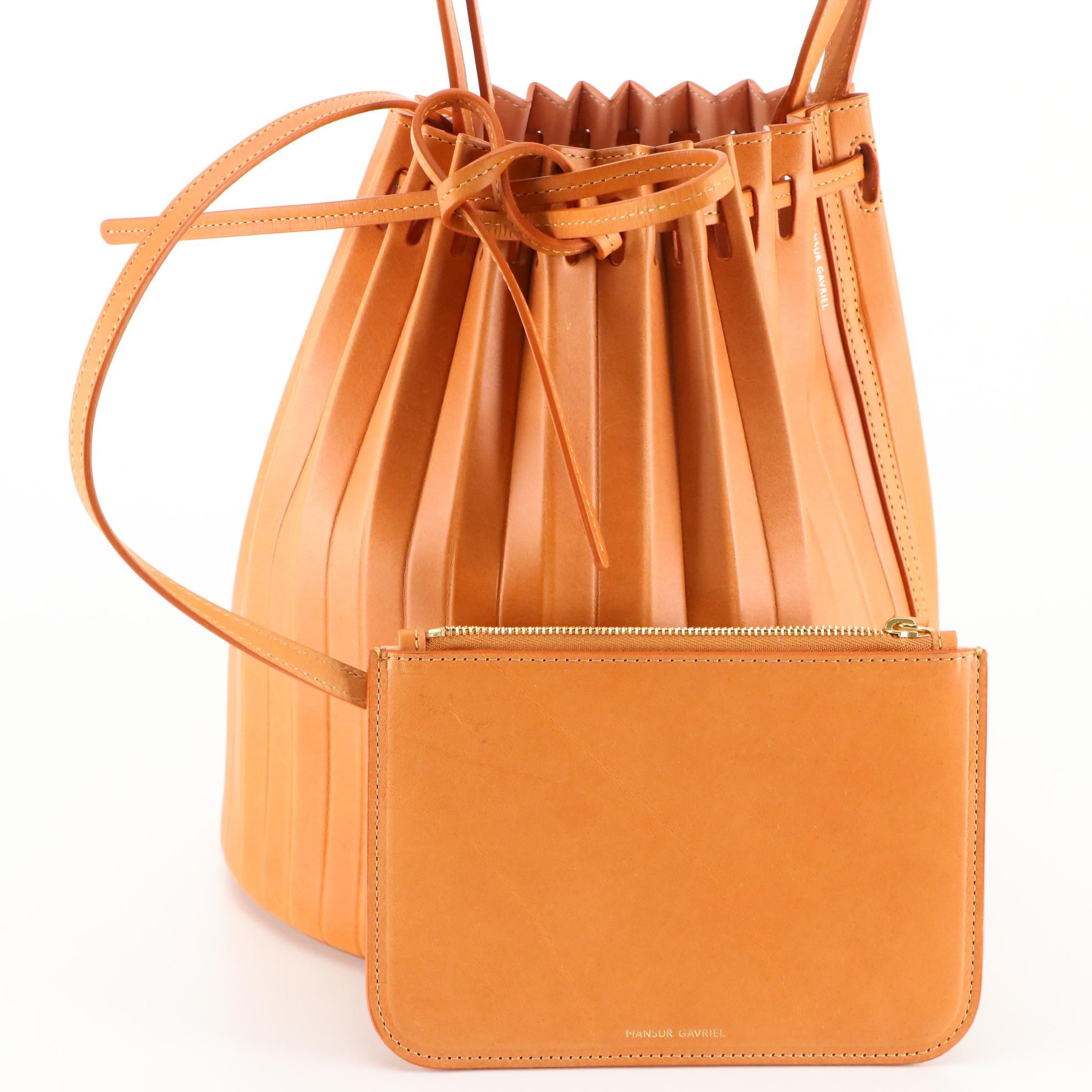 Mansur Gavriel Leather Drawstring Bucket Bag, Zip Pouch, and Detachable ...