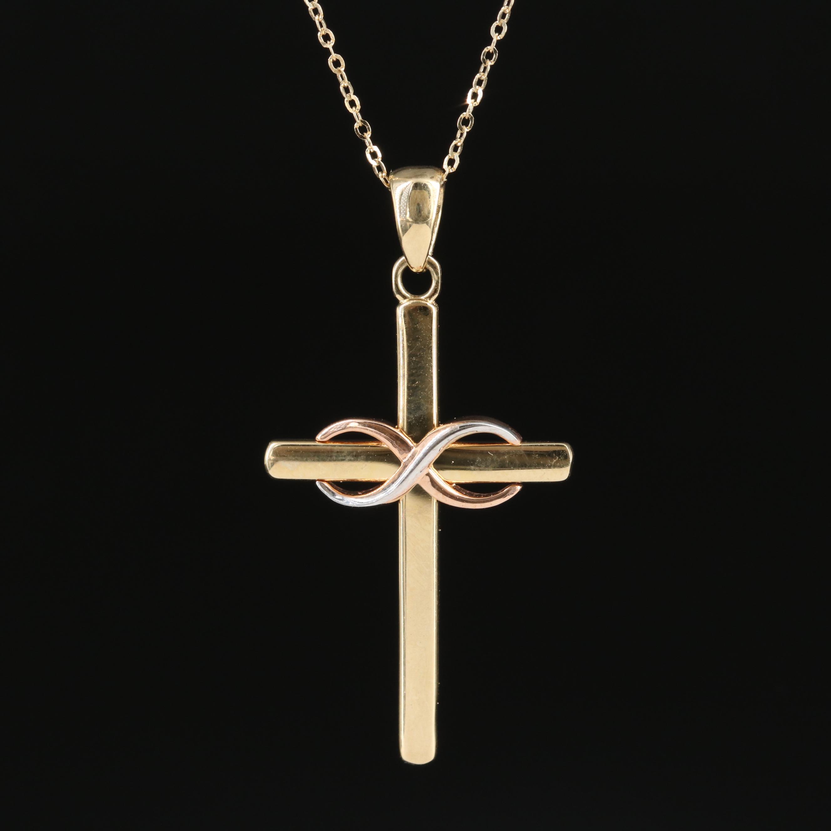 14K Tri-Color Infinity Cross Pendant Necklace | EBTH